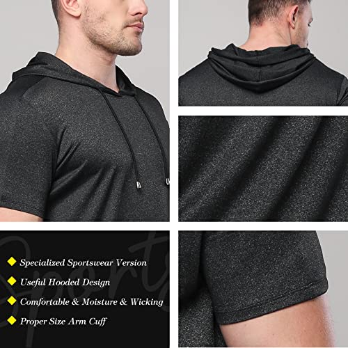 Men's Dry Fit Performance Athletic Short Sleeve Shirt with Hoods Fit Sport Exercise