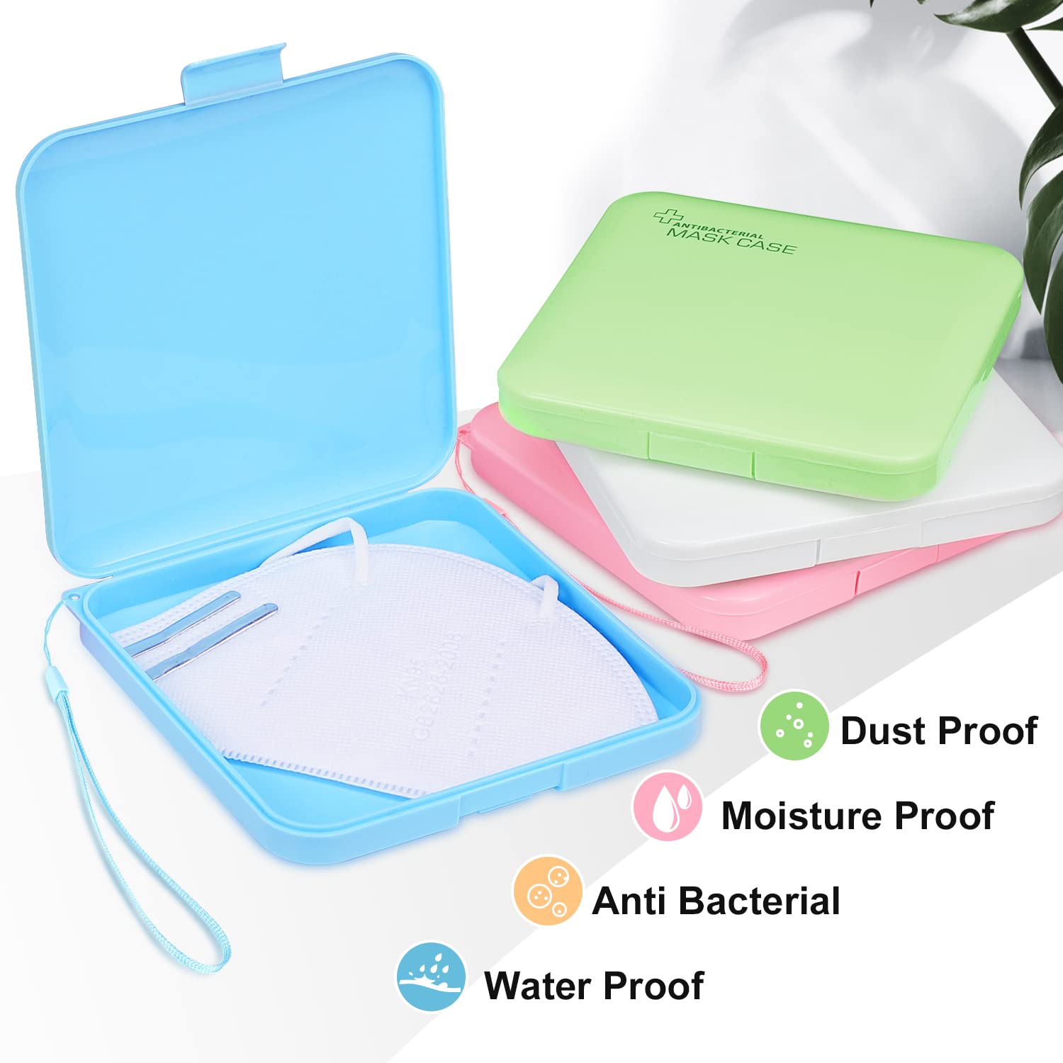 KENOBE 4 Pieces Mask Storage Organizer, Portable Mask Case, Reusable Face Mask Holder Container Keeper Folder with Lids, Recyclable Dustproof Cover for Accessories Storing, White/Pink/Blue/Green