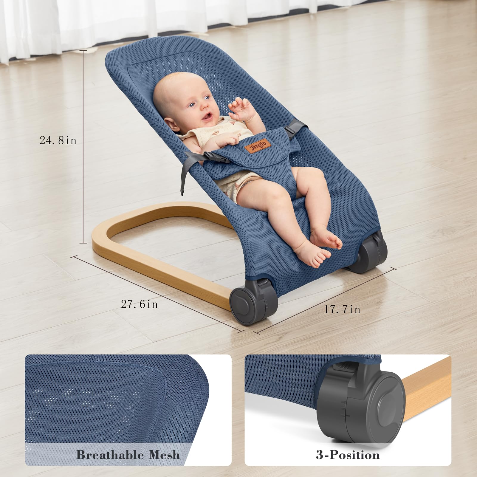 Jimglo Baby Bouncer, Portable Infant Bouncer Seat for babies, Newborn Bouncy with Mesh, Foldable, Beige