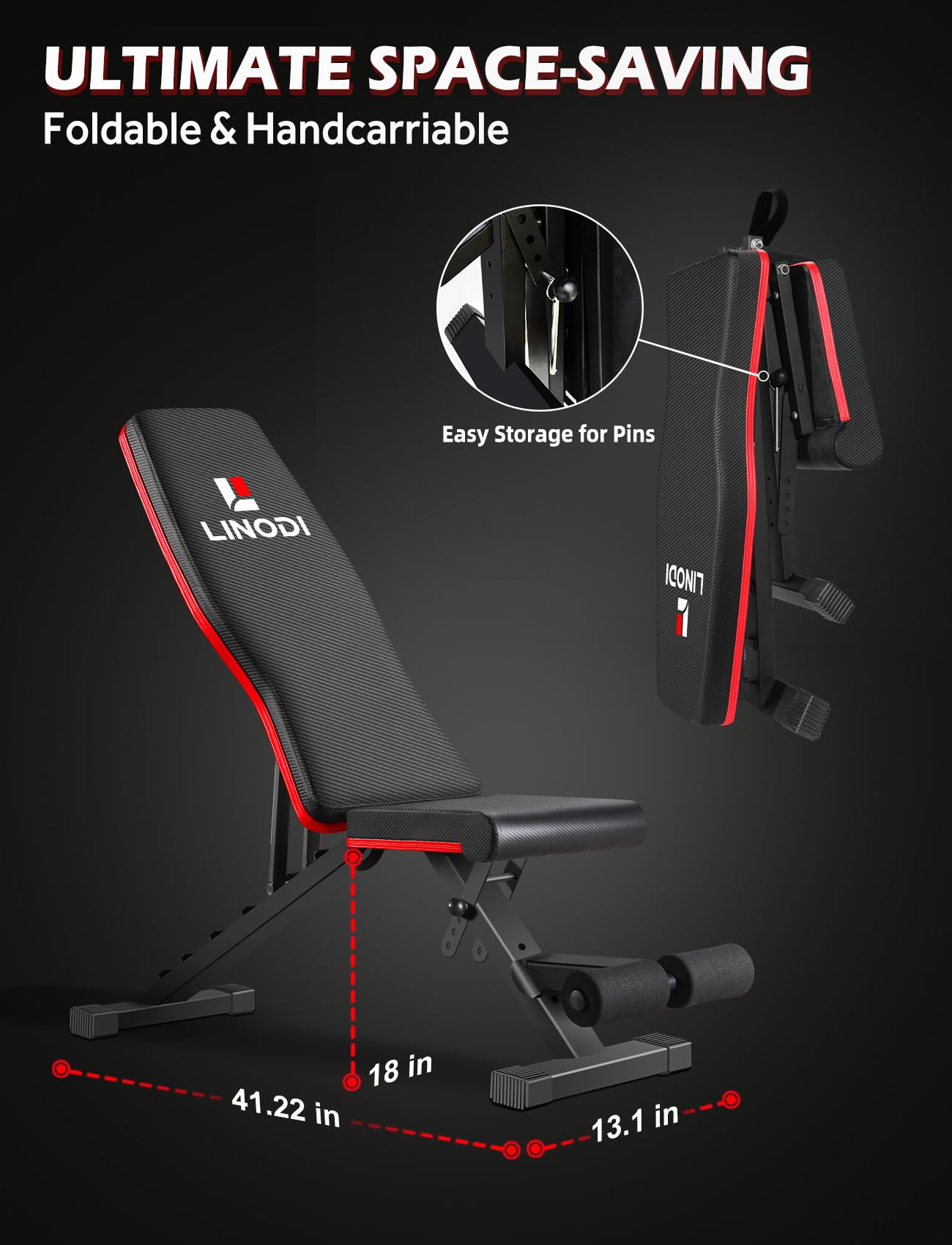 LINODI Weight Bench, Adjustable Strength Training Benches for Full Body Workout, Multi-Purpose Foldable Incline Decline Home Gym Bench
