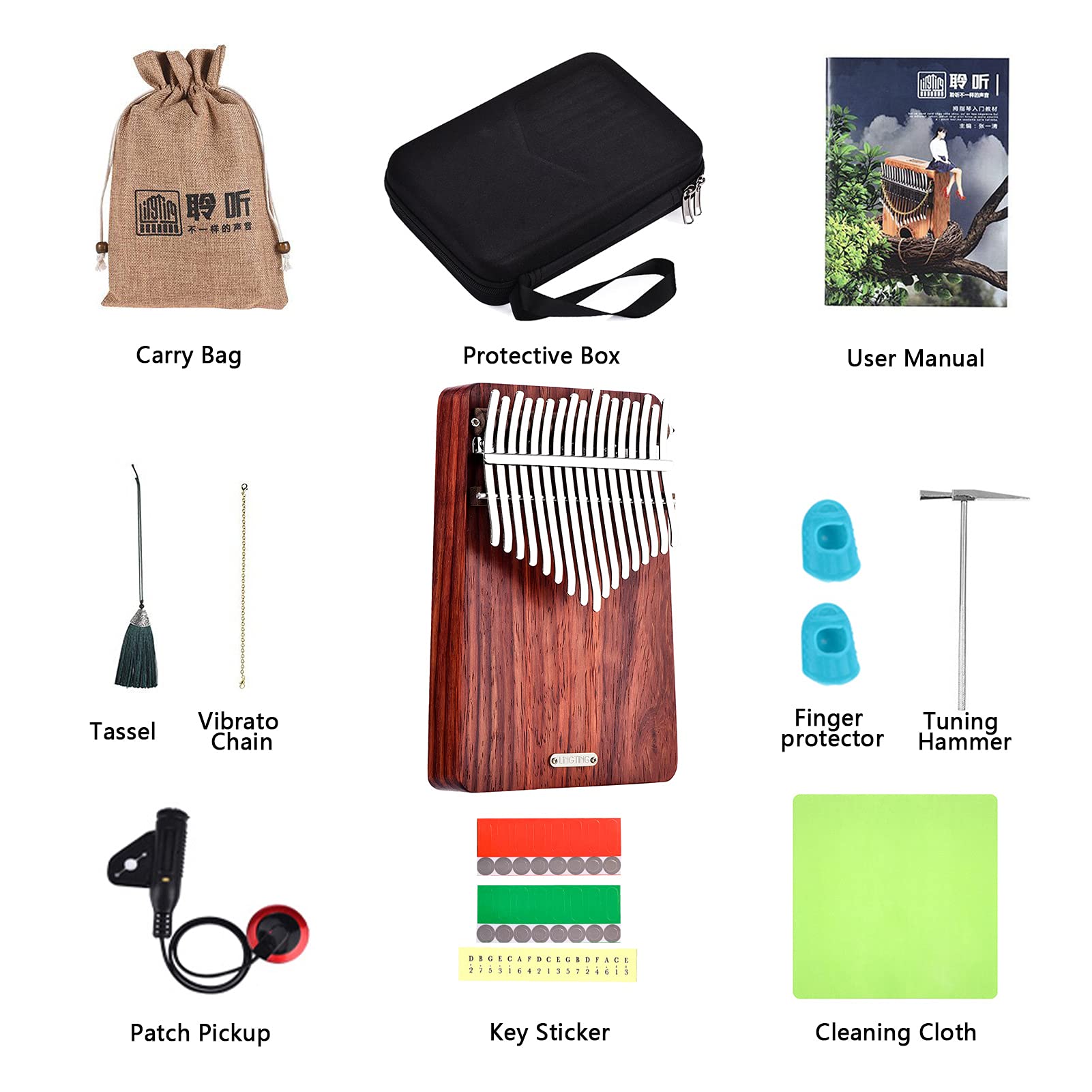 LingTing Kalimba 17 keys Thumb Piano Mbira Finger Piano Gift for Kids Adult Beginners Professional(LT-K17A,wind whisperer)