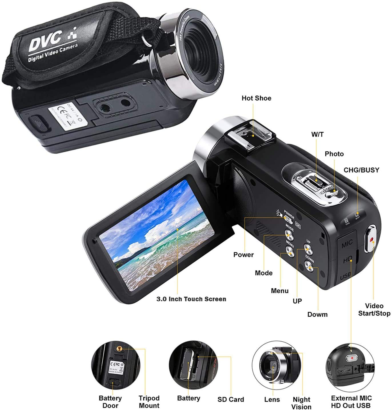 KOMERY Video Camera for YouTube Vlogging Digital Camera Camcorder with Microphone 30MP 3.0 Inch Camera 1080P 30FPS FHD 270 Degree Rotation Screen 16X Digital Zoom Camera for YouTube Video Recorder