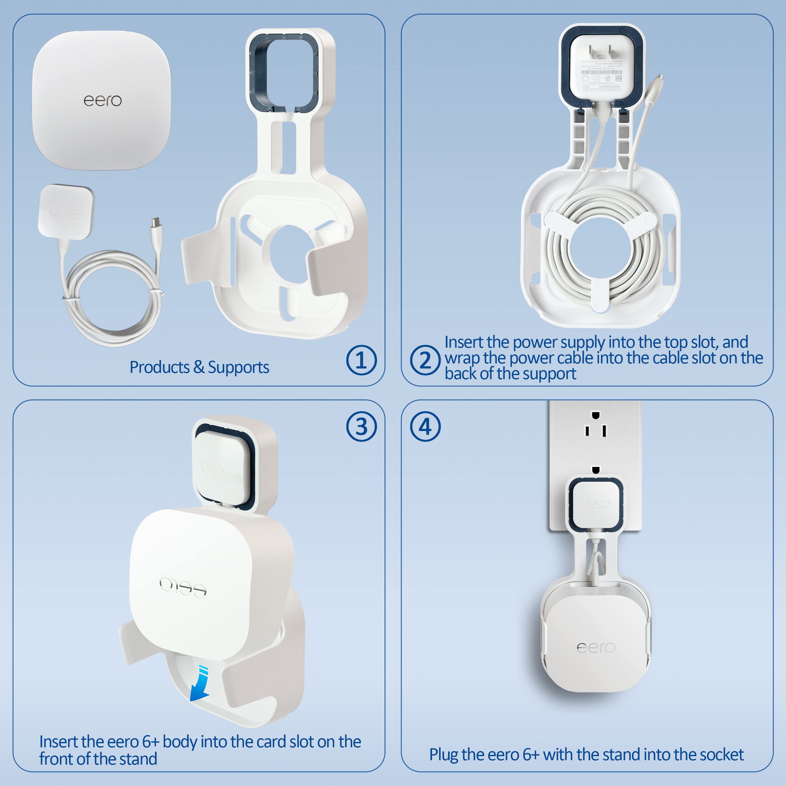 STANSTAR Wall Mount for Eero 6+ Dual-Band Mesh Wi-Fi 6+ Router, Sturdy Outlet Brackets Holder, Space Saving, Cord Management for Eero 6+ Plus Router Without Messy Wires and Screws (3Pack)