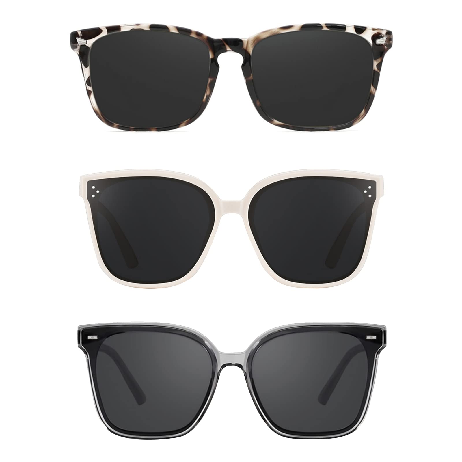 TIJN Sunglasses, Classic Polarized Sunglasses, Oversized Square Sunnies, Dark Shades for Women & Men, 3 Pack