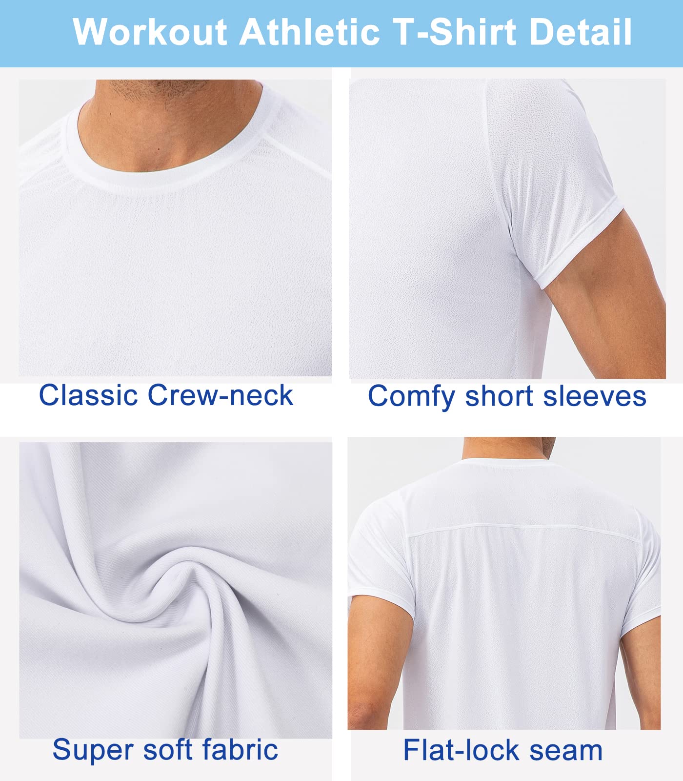 Men's Dry-Fit Short Sleeve T-Shirt Active Athletic Crew Top UPF 50+ Workout Running Fishing Top Tee Performance Shirts White