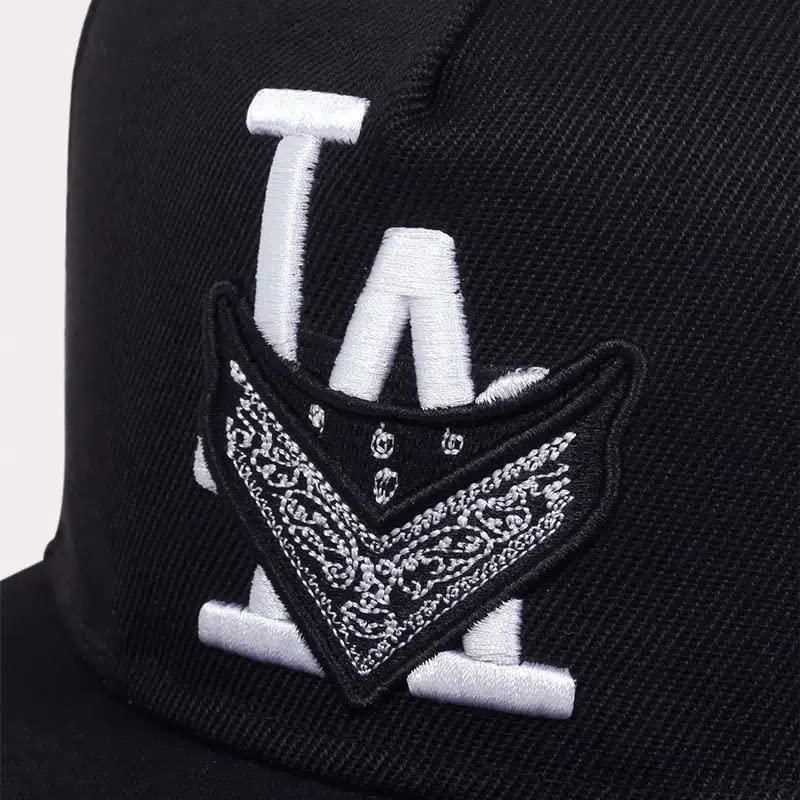Men's Embroidered Basebll Cap Fashion Snapback Hat for Men Women Flat Bill Brim Adjustable Baseball Cap Black
