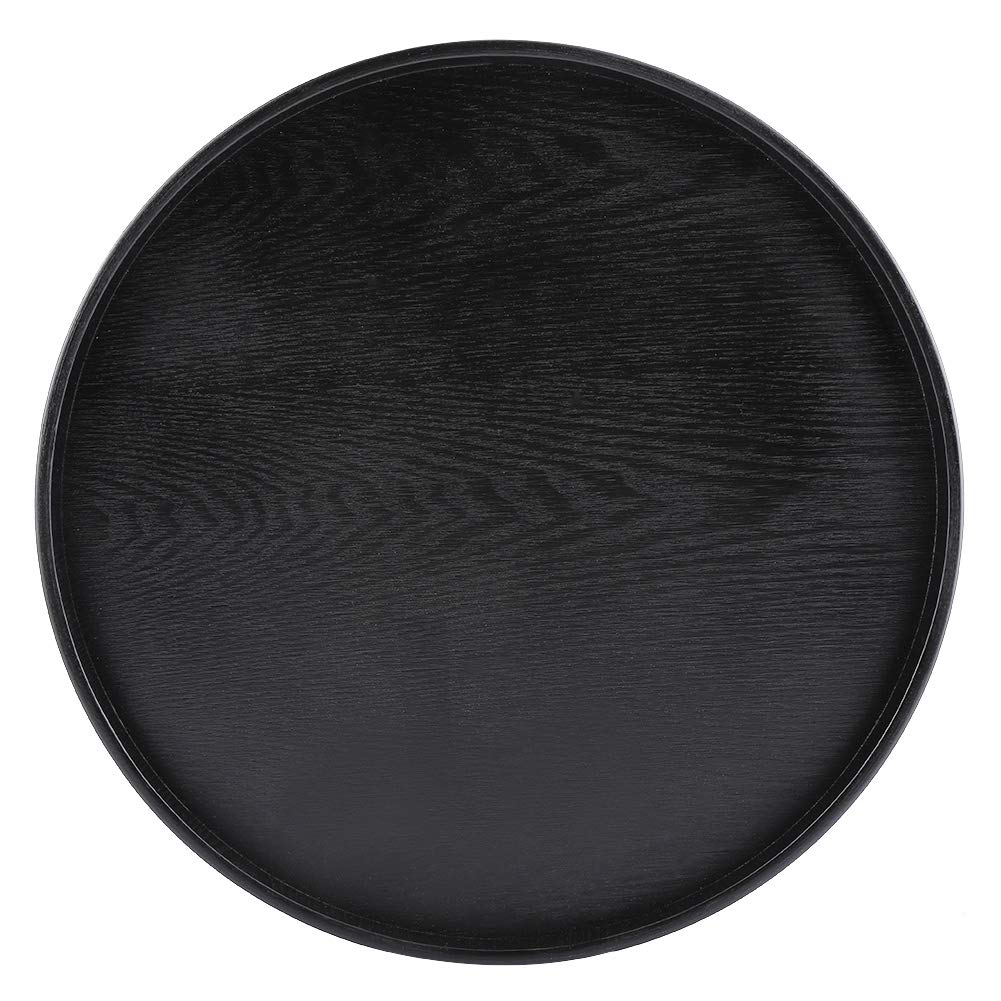Modern Serving Tray,Round Leather Tray for Coffee Table,Round Serving Tray,Round Tray Round Shape Solid Wood Tea Coffee Snack Food Meals Serving Tray Plate Restaurant Trays(Black)