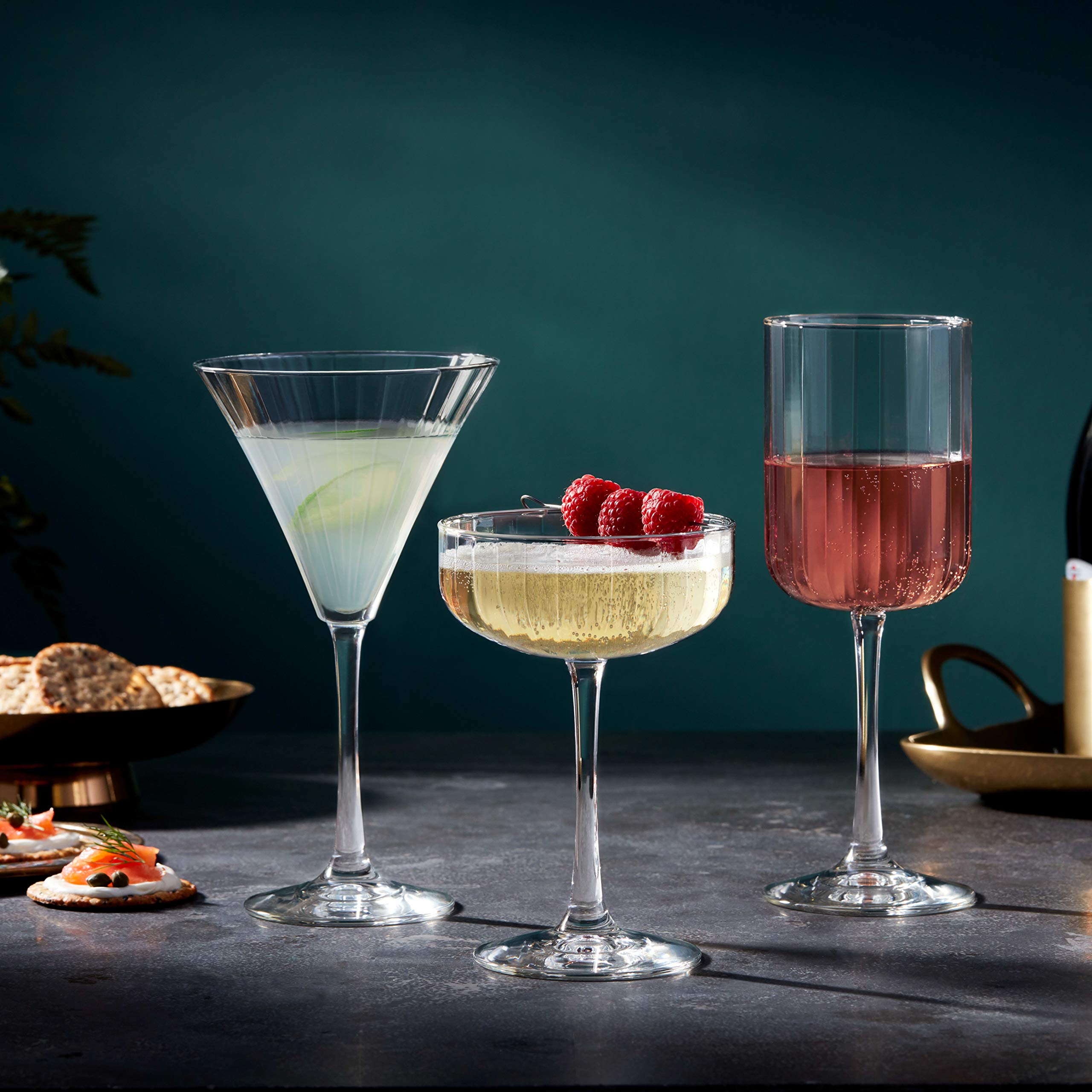 Libbey Paneled Martini Glasses Set of 4, 9.5 Oz Fine Ribbed Modern Martini Glasses, Dishwasher Safe Martini Cocktail Glasses for Cocktail Parties