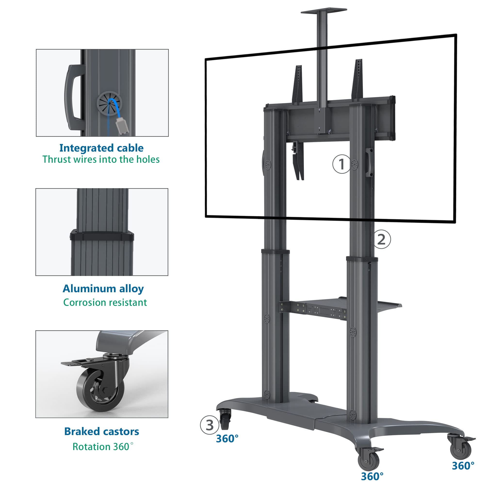 NB North Bayou Mobile TV Cart Heavy Duty TV Stand with Wheels for 70 to 110 inch LCD LED OLED Flat Panel Plasma TV up to 200lbs CF100-B