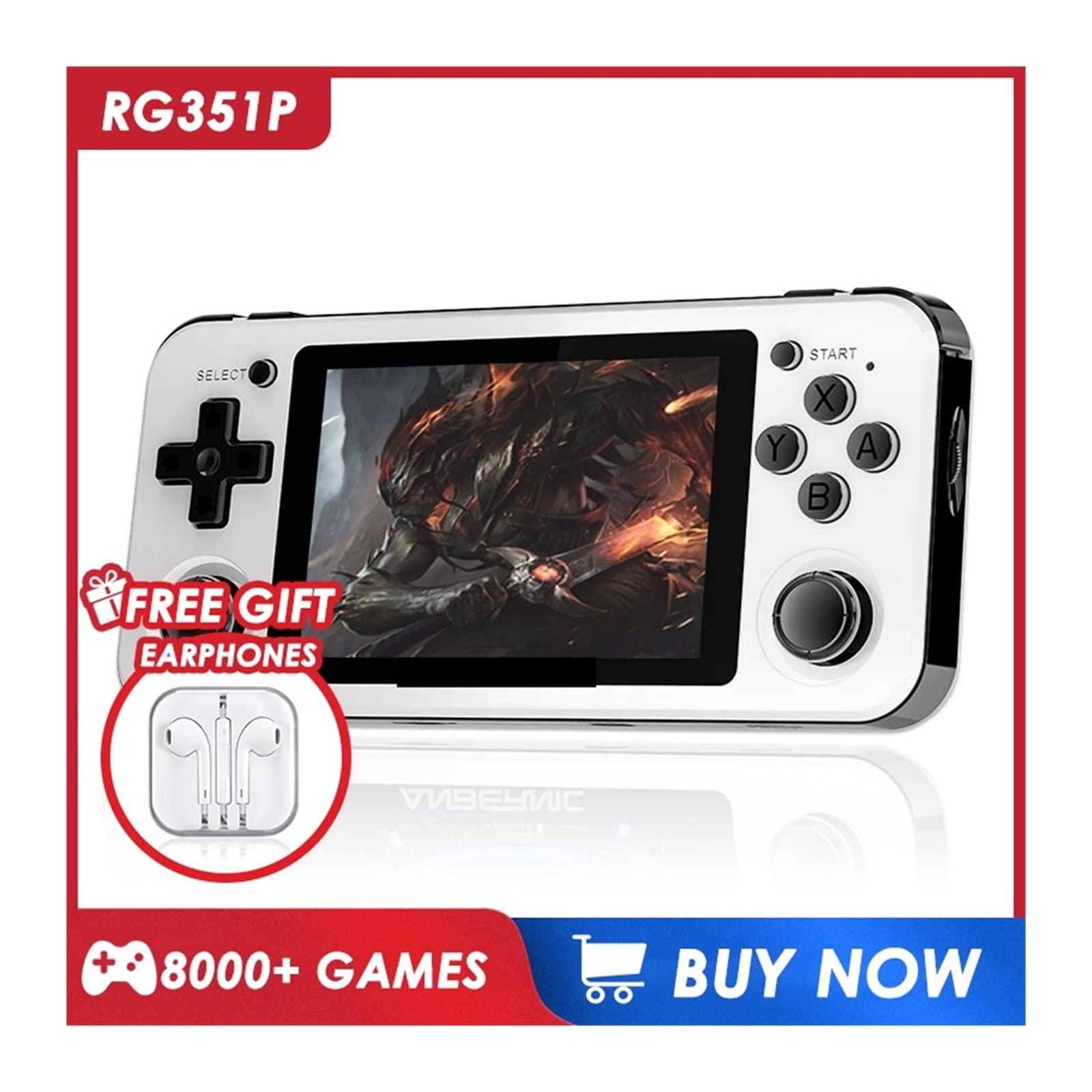 RG351P Retro Game Console Open Source Linux System 3.5 Inch IPS Screen Portable Handheld Game Console Gaming Emulator (Color : 144G White)
