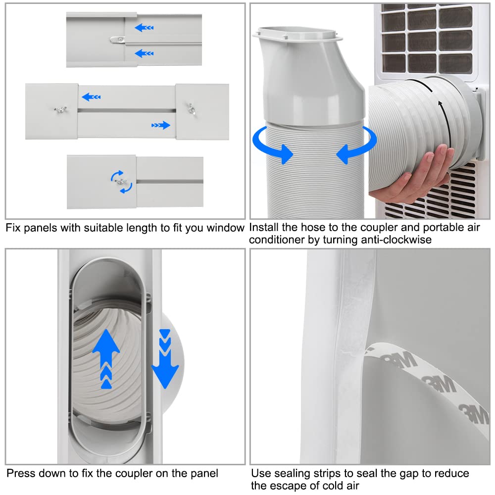 Portable Air Conditioner Window Door Kit with 5.9”Exhaust Hose, Universal Adjustable Window Seal for AC Unit,Sliding AC Vent Kit for Horizontal or Vertical Window, Window Kit with 1.5M Hose