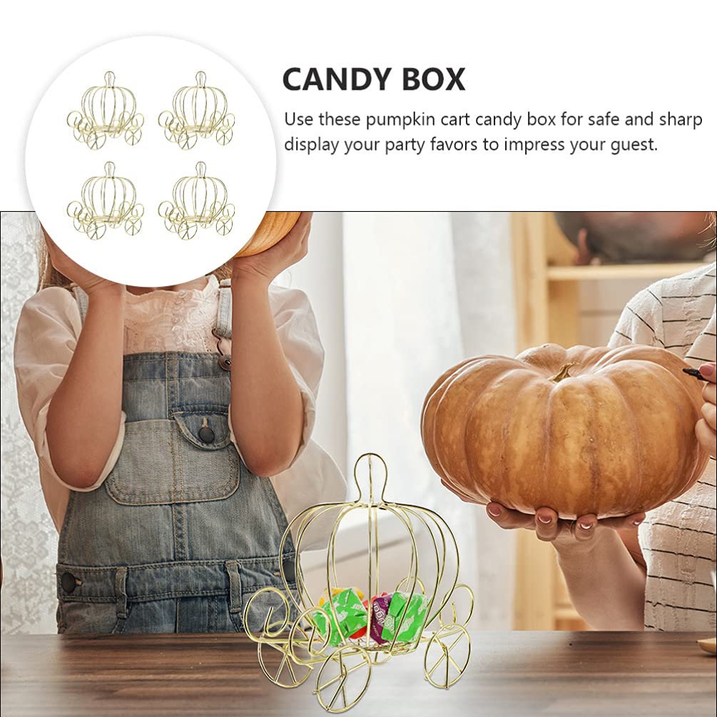 NUOBESTY 4pcs Carriage Centerpiece Metal Wire White Princess Carriage Figurine Candy Box for Wedding Party
