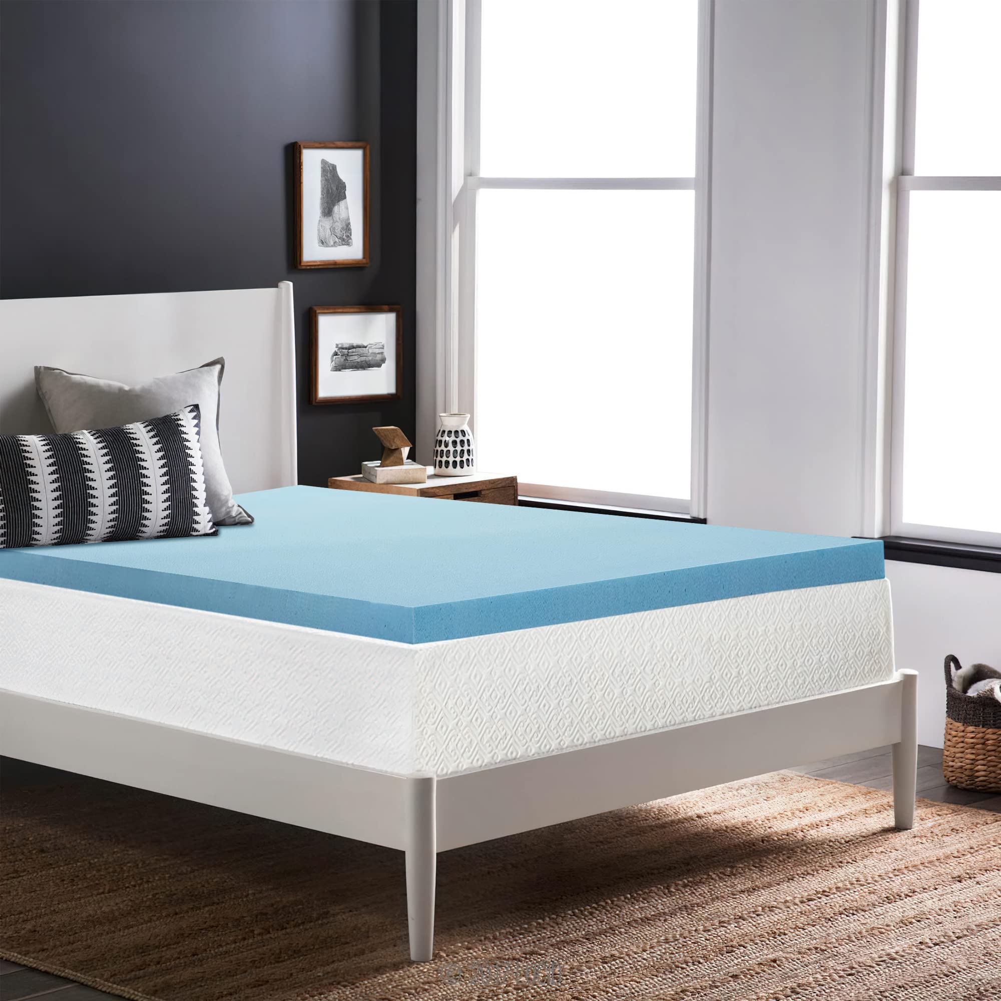 Zayton, 1-Inch Gel Memory Foam Mattress Topper, CertiPUR-US Certified for Superior Comfort and Support, Twin, Blue