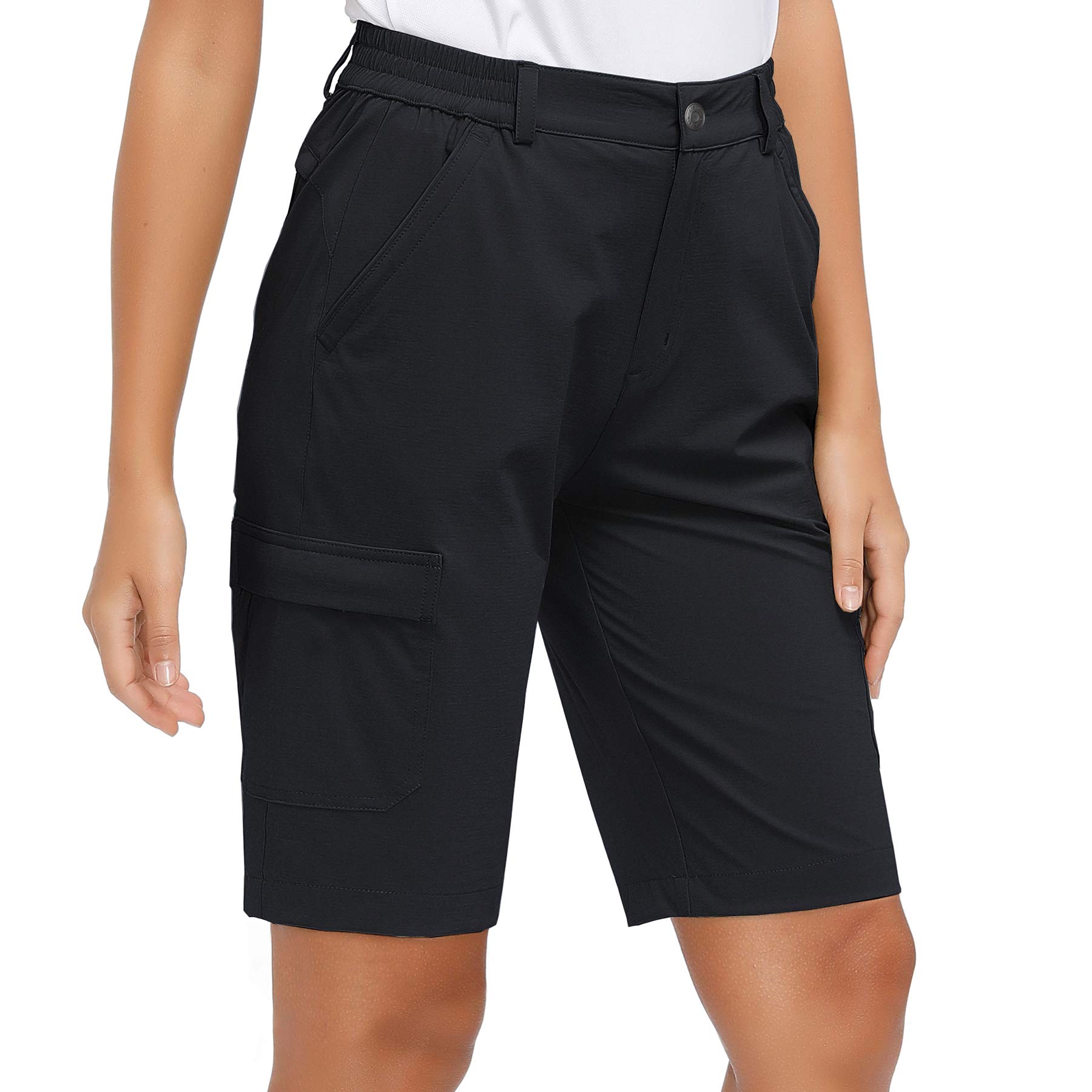 Libin Women's Lightweight Hiking Shorts Quick Dry Cargo Shorts Summer Travel Golf Shorts Outdoor Water Resistant Black M