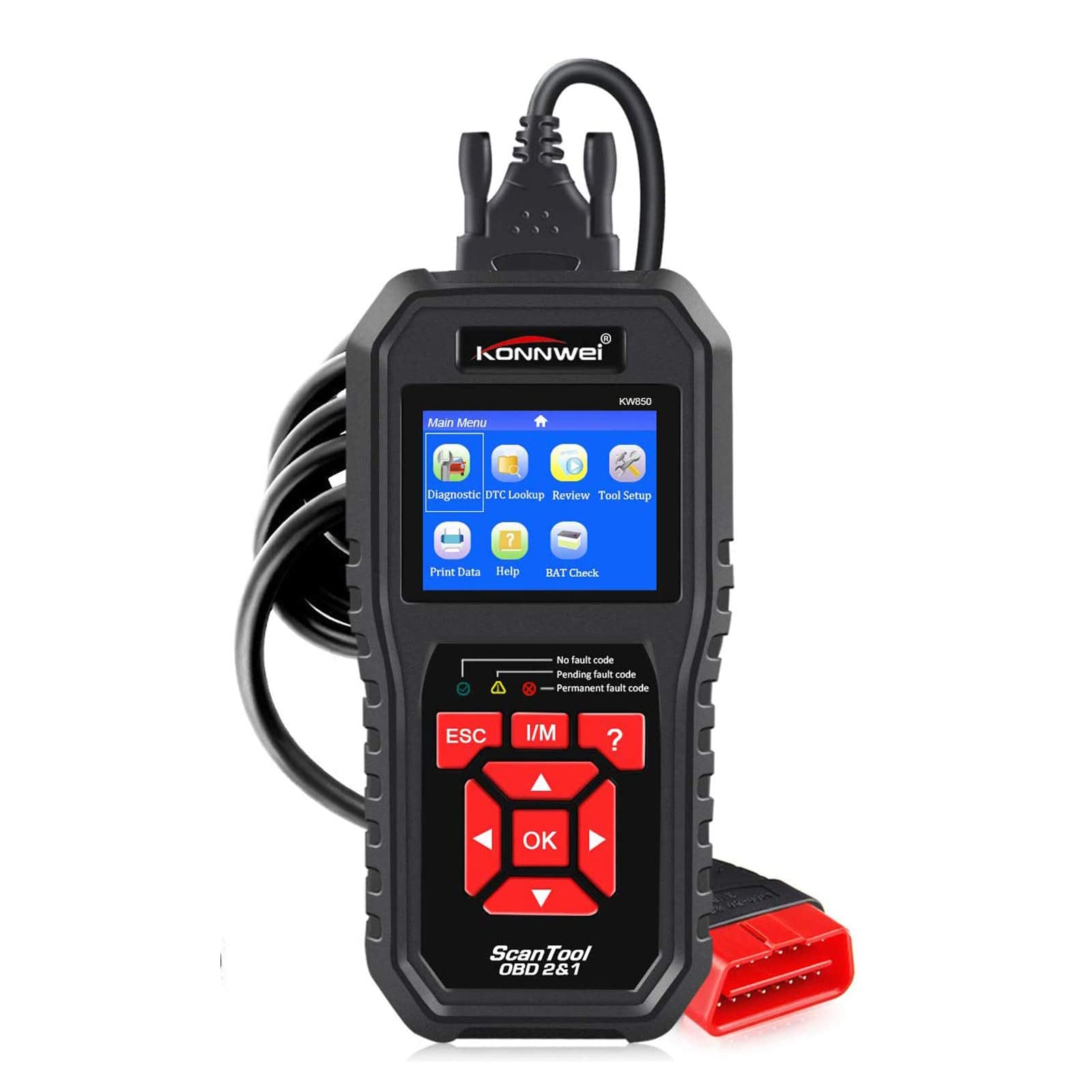 KONNWEI Auto OBD2 Scanner Professional Car OBD II Scanner Diagnostic Fault Automotive Code Reader Check Engine Light EOBD Scan Tool for All OBDII Protocol Cars Since 1996(KW850) Black