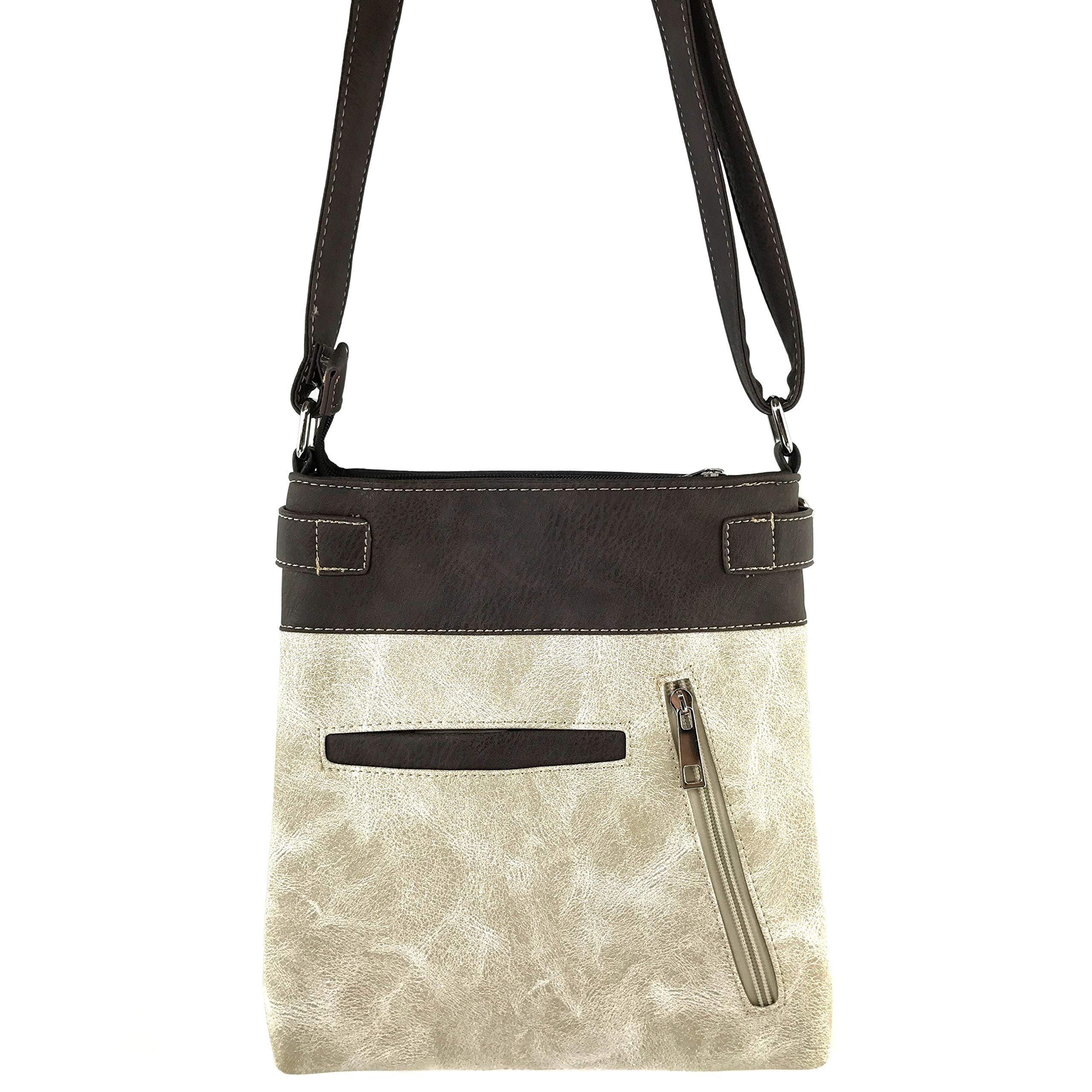 Justin West Embroidery Floral Cross Rhinestones and Studs Tote Shoulder Concealed Carry Handbag Messenger Purse (Pewter Handbag)