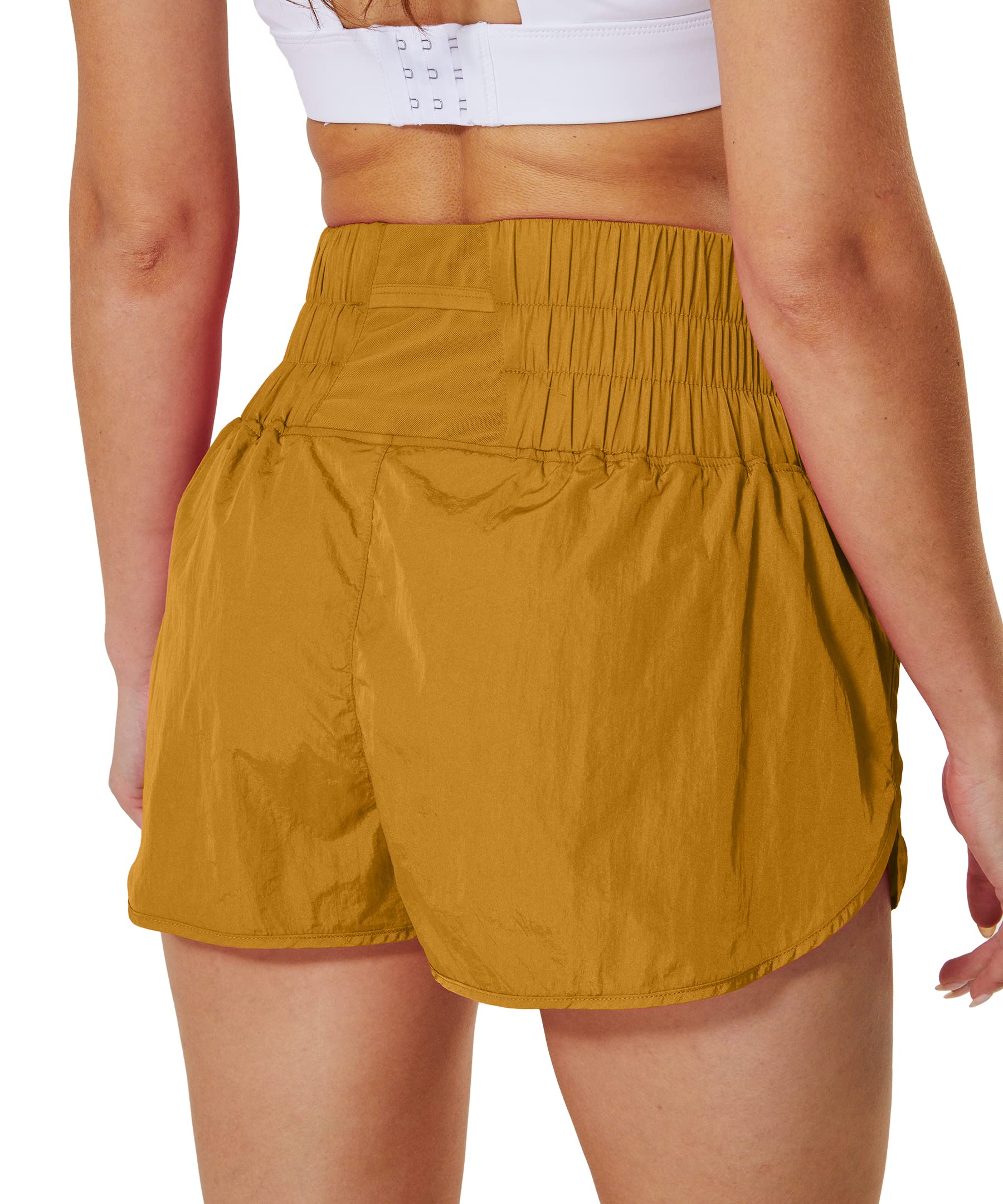 MEIVSO Women's High Waisted Running Shorts Quick Dry Elastic Shorts Casual Workout The Way Home Shorts Yellow XL
