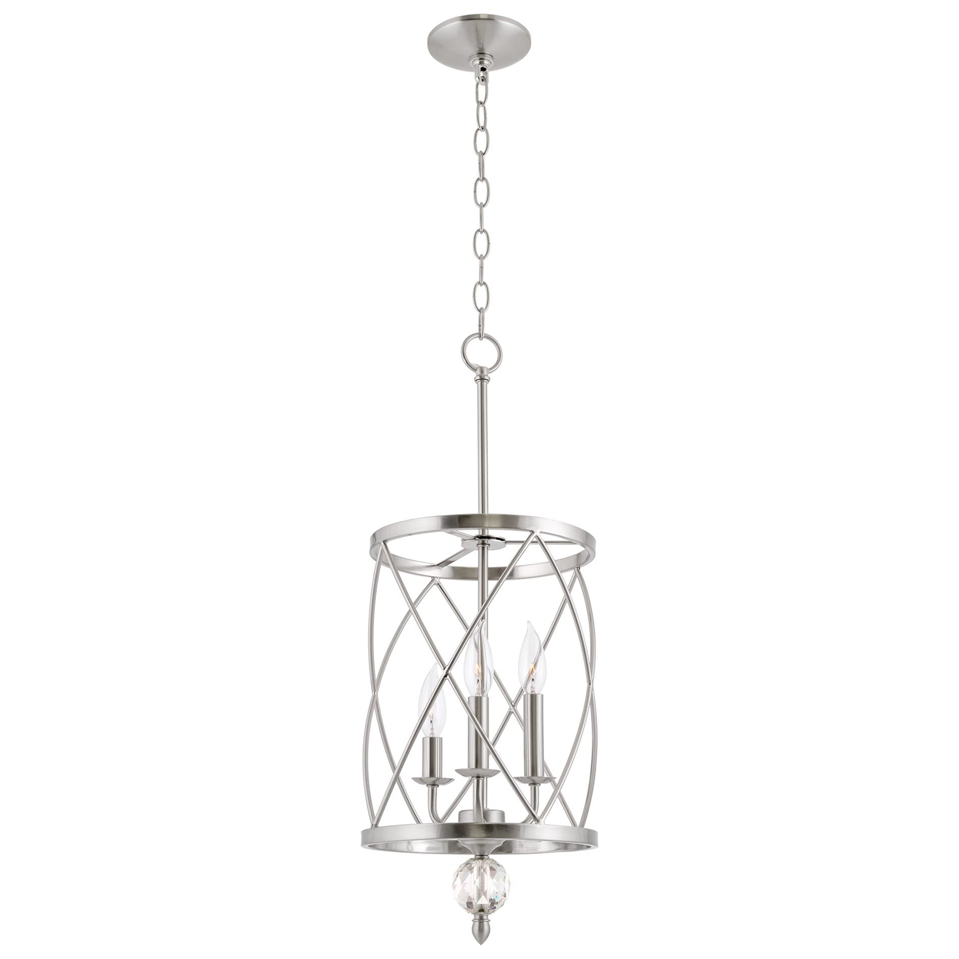 Kira Home Eleanor 26.5" 3-Light Modern Foyer Light Pendant Chandelier, Cylinder Metal Shade, Adjustable Height, Brushed Nickel Finish