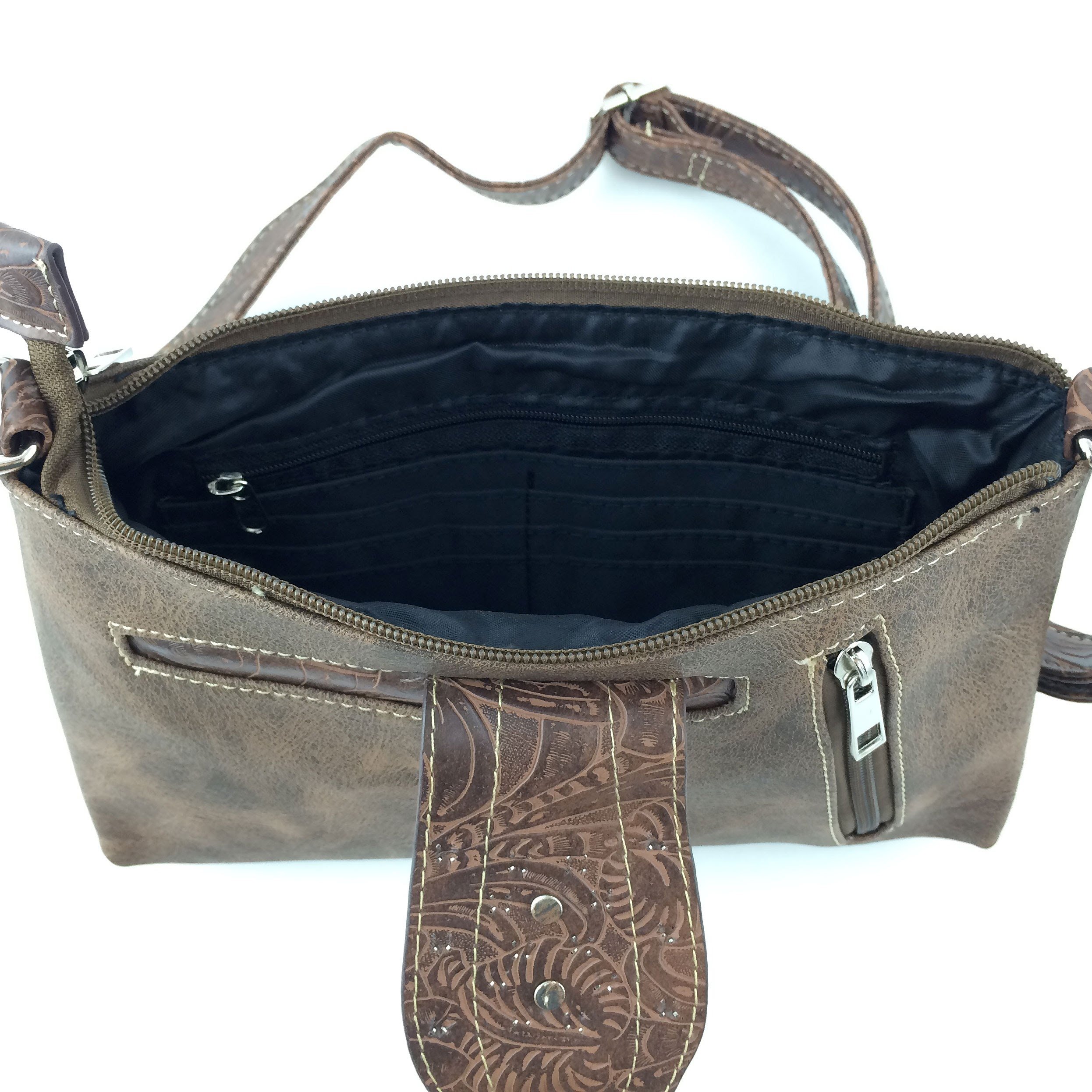Justin West Western Tooled Laser Cut Rhinestone Buckle Messenger Bag Purse with Long Crossbody Strap (Turquoise)