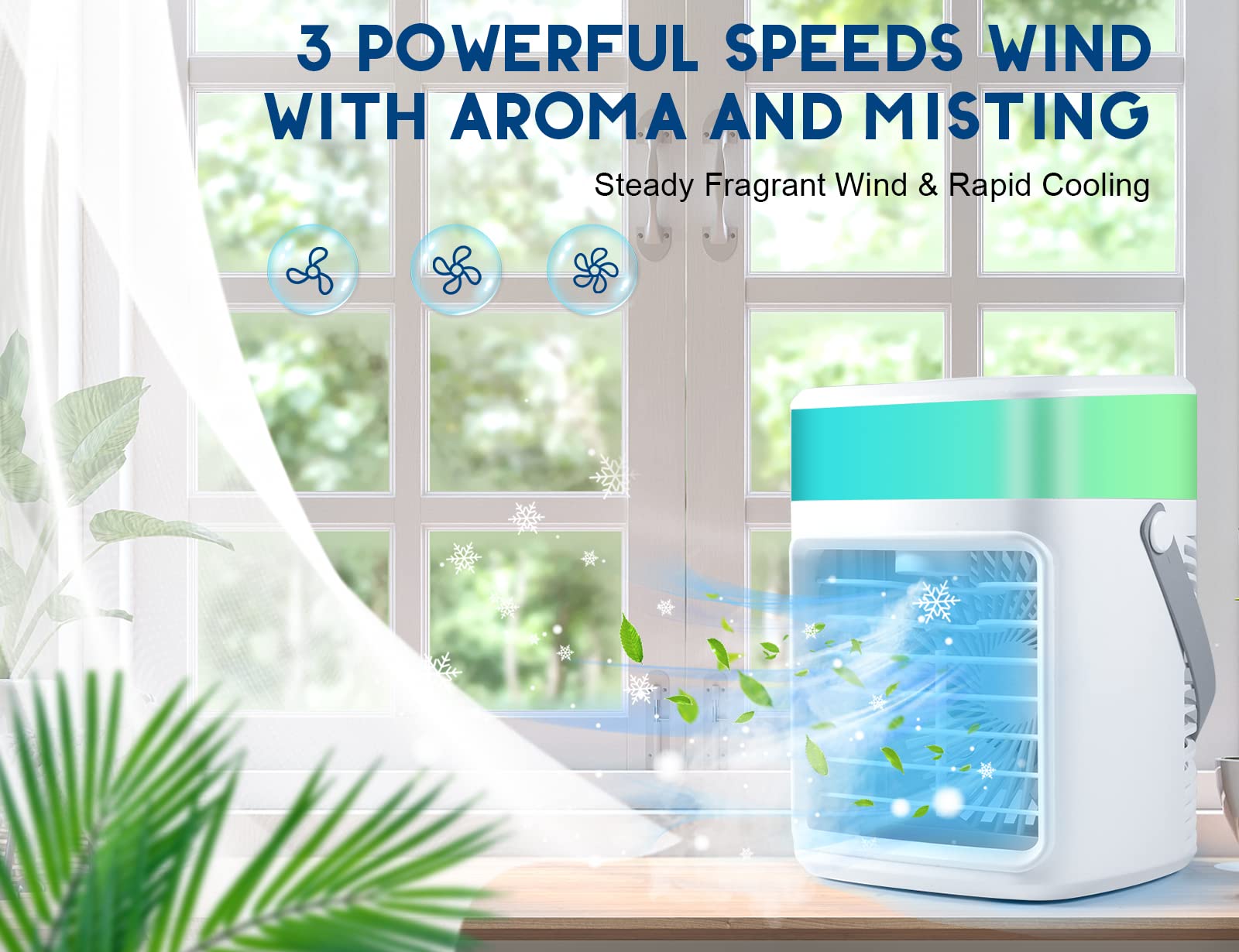 Portable Air Conditioners, Evaporative Personal Air Conditioner Cooling Fan with 3 Powerful Wind Speed & Cool Mist, Mini Air Conditioner with Aroma Diffuser,Quiet AC Air Cooler for Car Bedroom Camping