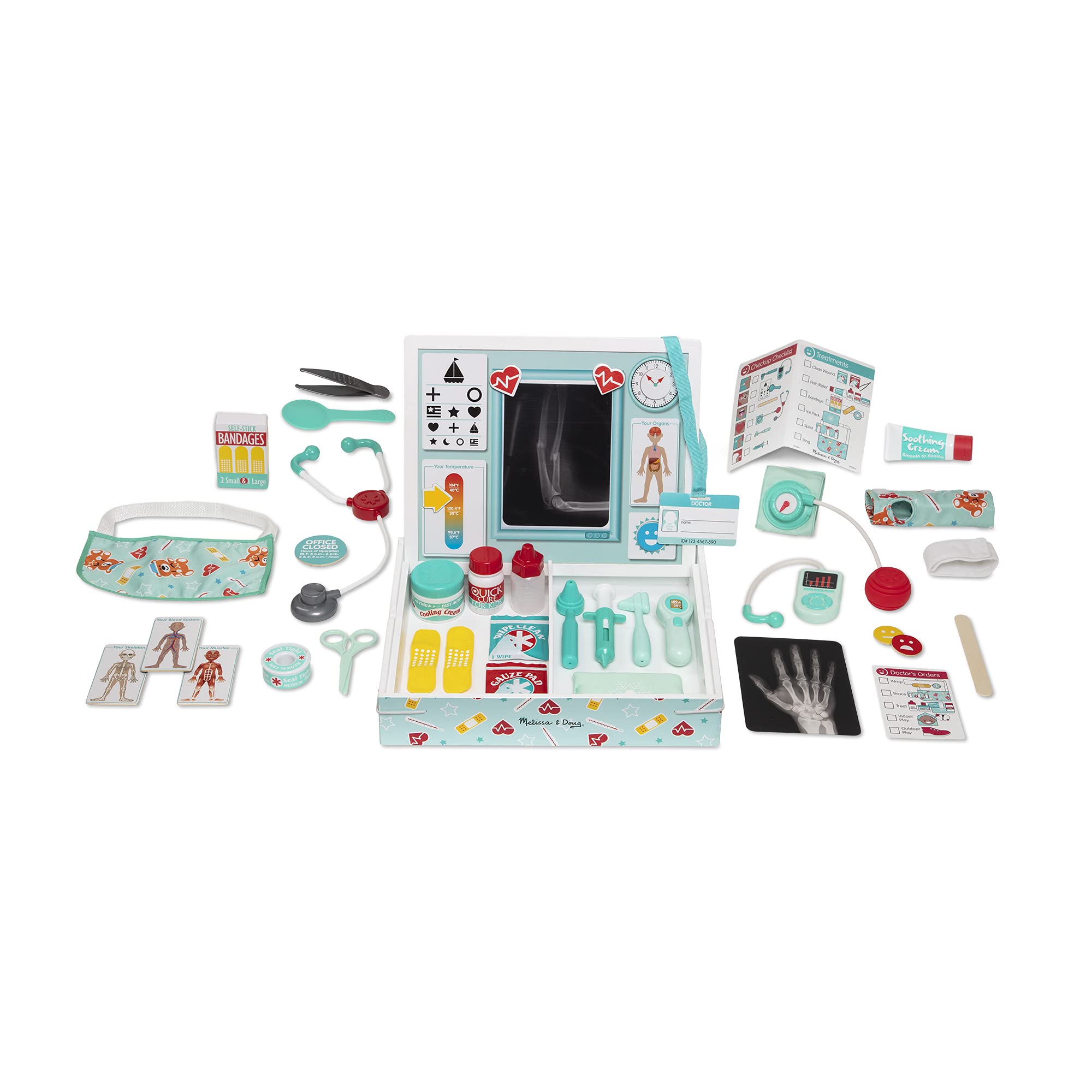 Melissa & Doug Deluxe Doctor’s Office Play Set with Take-Along Wooden Case and Magnetic Play Board – 46 Pieces