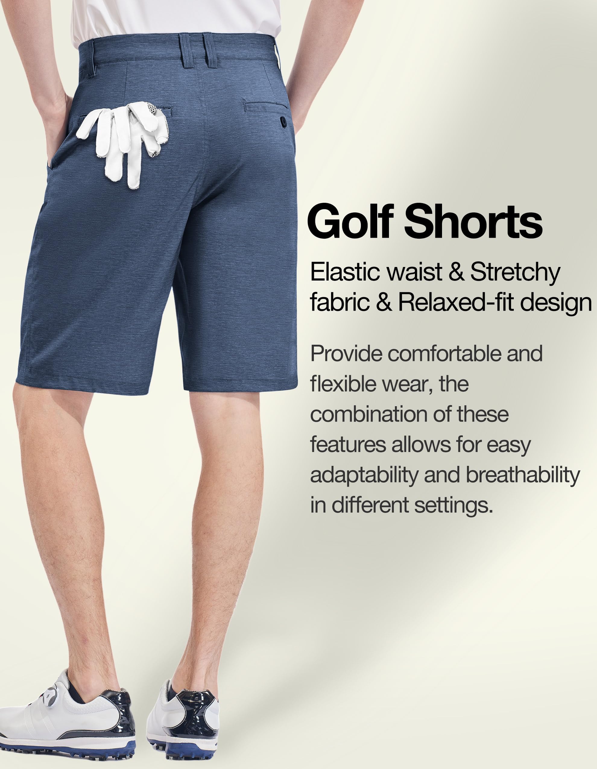 PULI Mens Dress Stretch Chino Hiking Traveling Shorts Quick Dry Lightweight Golf Beach with Pockets Blue 38