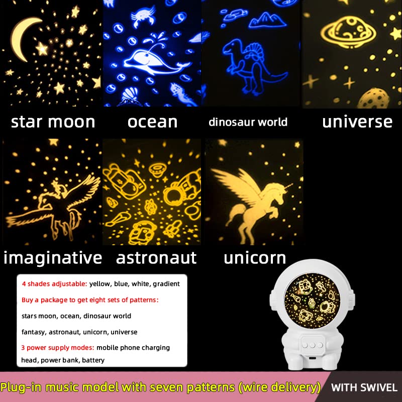 ROGBLIN Night Light Projector for Kids,Astronaut Night Light for Kids with 8 Projection Films, 360 Degree Rotating - 4 Color Changing 9 Built-in Songs Kids Night Light