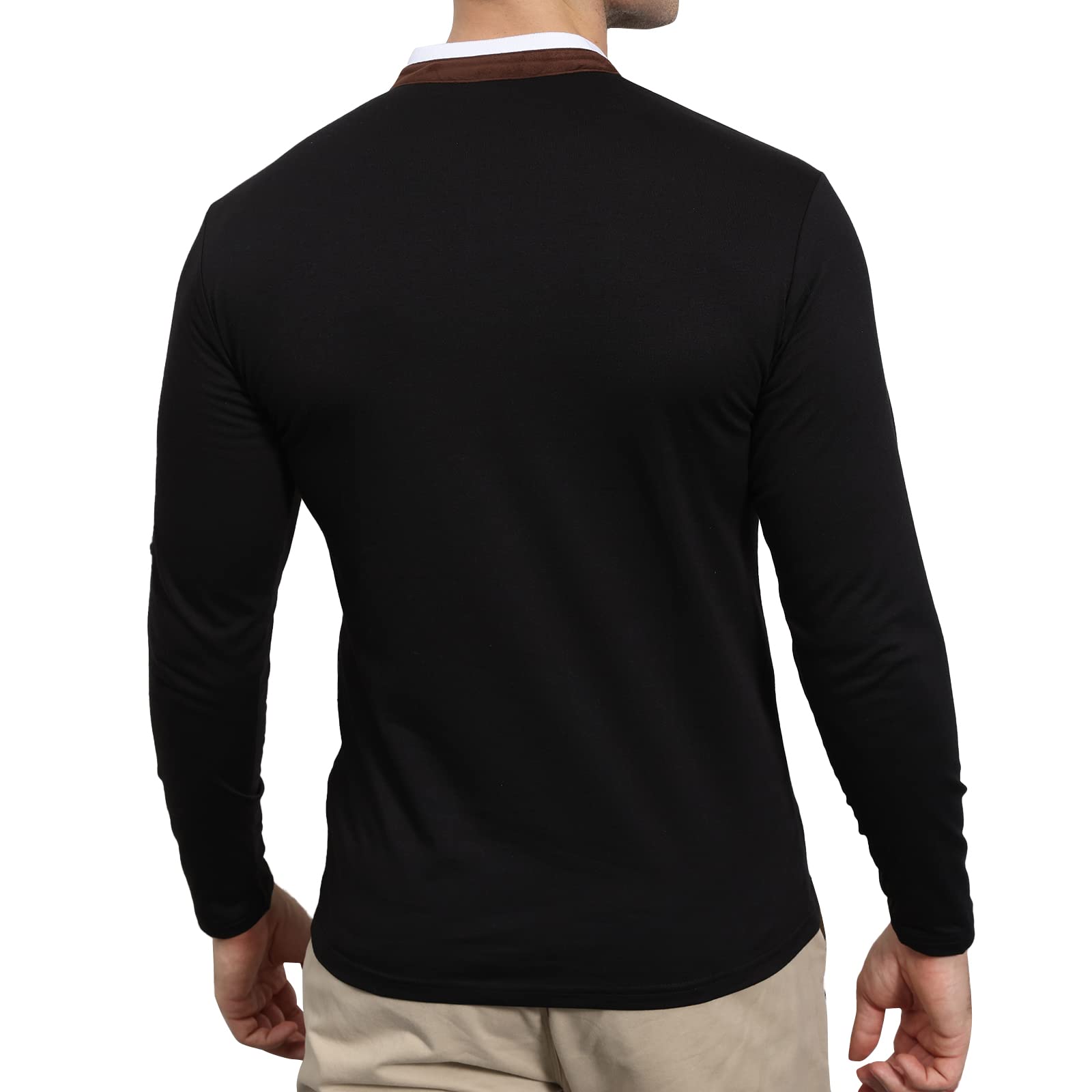 Men's Henley Cotton Casual Long Sleeve Lightweight Button T-Shirts Workout Tops Black
