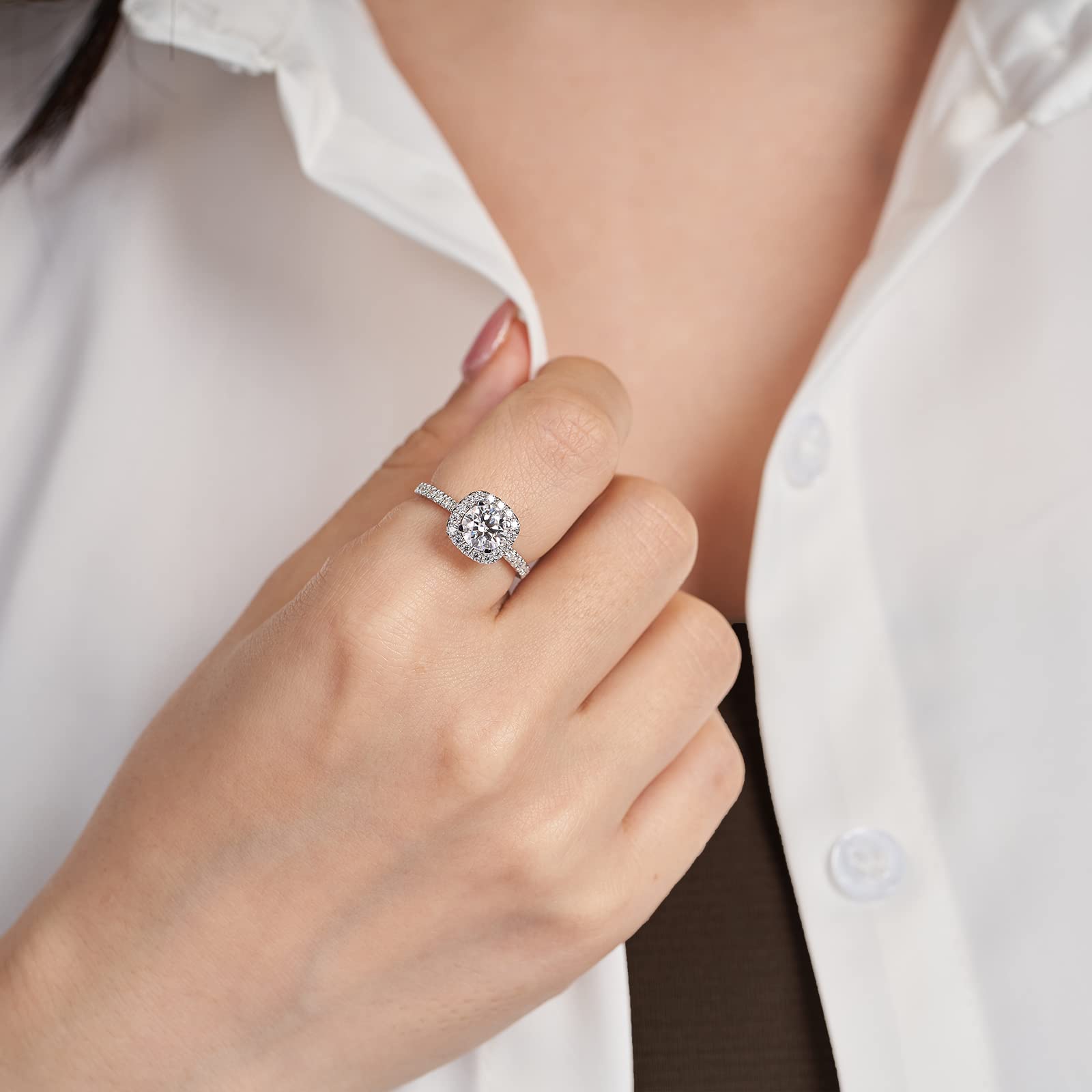 Moissanite Engagement Ring for Women Promise Ring for her Diamond Ring Wedding Ring 925 Sterling Silver Ring with 14K White Gold Plated 4