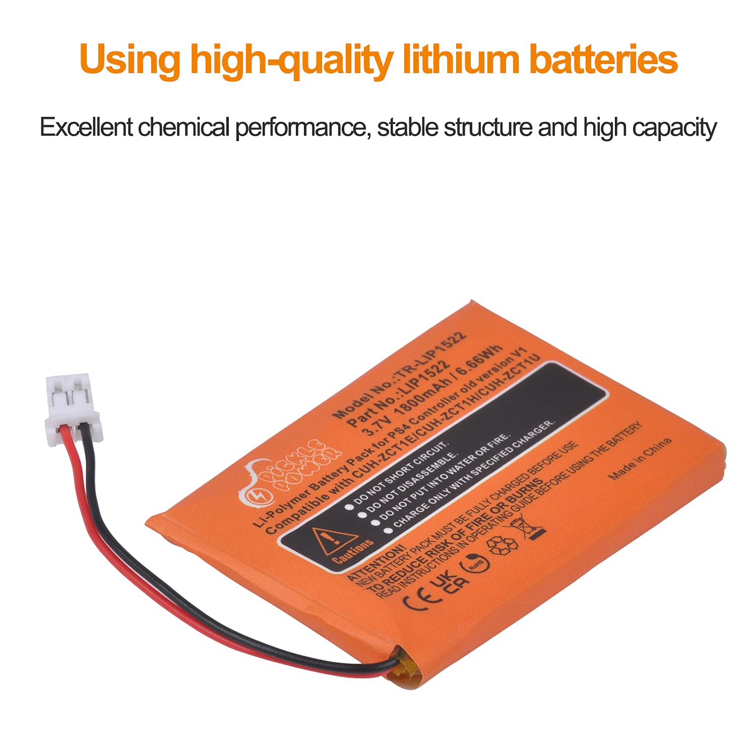 LIP1522 PS4 Controller Battery,Pickle Power 2 Pack 1800mAh Playstation 4 Controller Battery for Sony PS4 DualShock CUH-ZCT1 Series with Big Plug