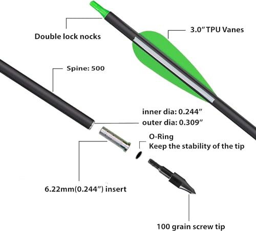 KESHES Archery Carbon Arrows for Compound & Recurve Bows - 30 inch Youth Kids and Adult Target Practice Bow Arrow - Removable Nock & Tips Points (12 Pack)