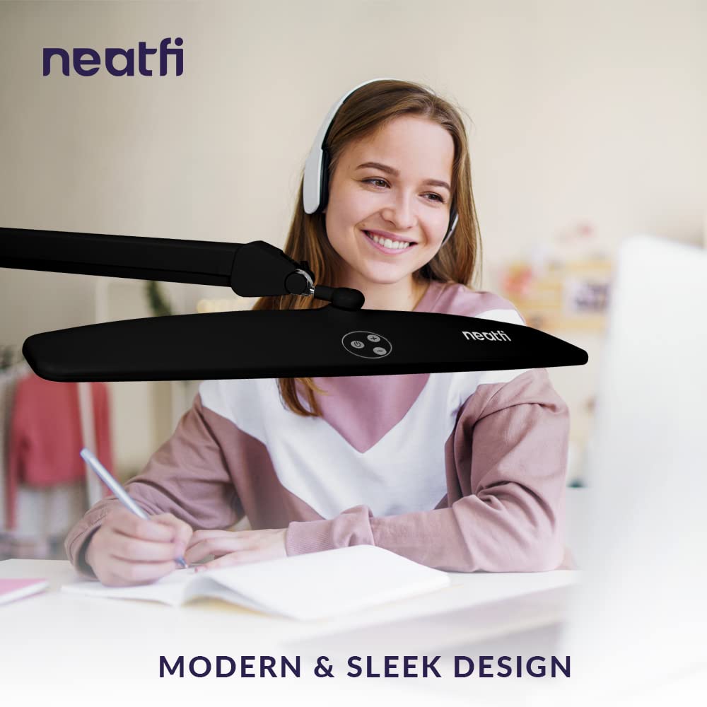 Neatfi Elite HD XL Task Lamp with Clamp, 1360 Lumens, 84PCS SMD LED, 6500K, Super Bright Desk Lamp, Non-Polar Dimming (22 Inches, Black)