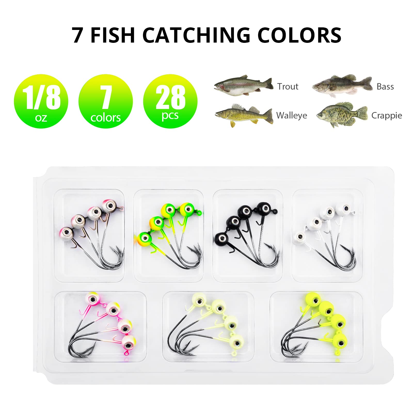 MadBite WideEye 28 Pack Pill Shaped Jig Kits, 1/8 oz