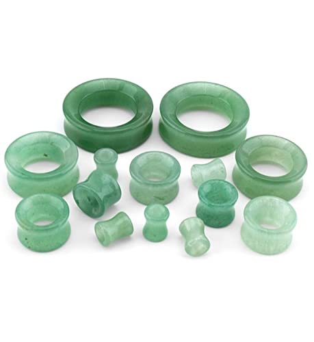 Pair 1-1/2" (38MM) GREEN AVENTURINE STONE TUNNELS Double Flare Gauges Jade Organic Ear Plugs (2pcs)