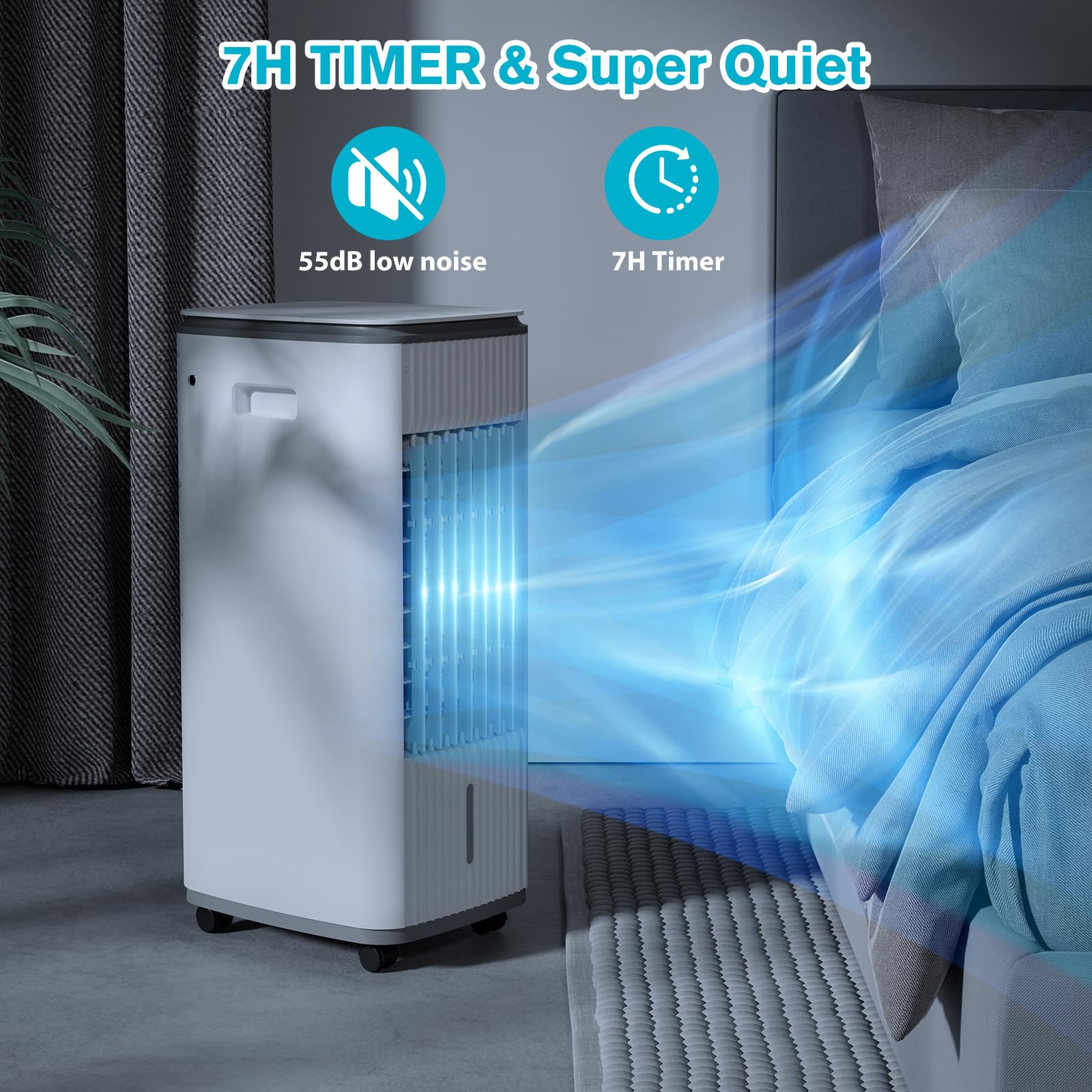 Portable Air Conditioner Ac Unit,BEBEGINE Evaporative Swamp Cooling Fan with Humidifier,3-IN-1 windowless Ventless cooler for Room Offices,Remote,3 Speed,7H Timer,3L Water Tank,3 Ice Pack, Large