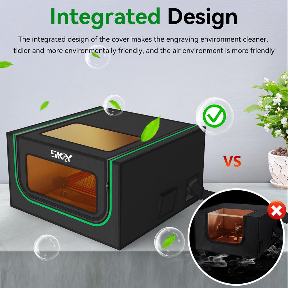 Updated Integrated Laser Engraver Enclosure with LED Light, Ventilation Kit, Cover Tent Fits for Most Laser Cutter, Insulates Against Smoke, Odor and Noise, Eye Protection, 720x720x400mm
