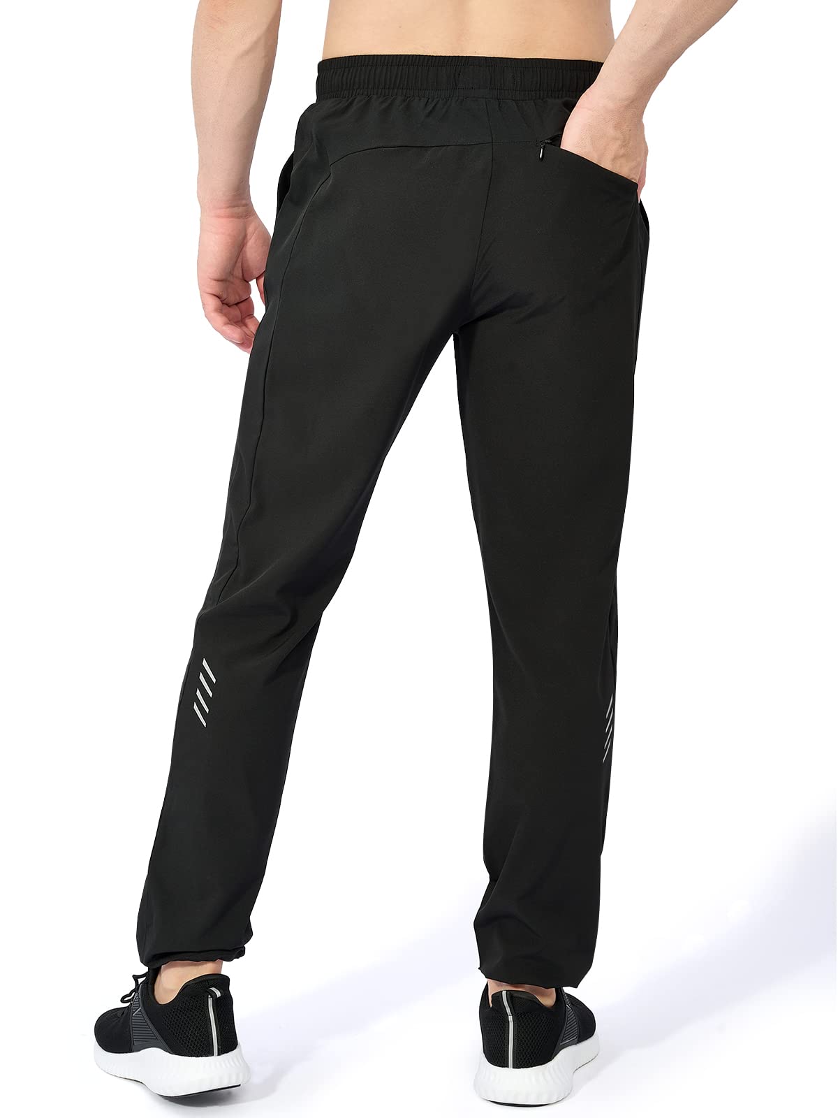 MELOO Men's Lightweight Sweatpants Joggers - Water Resistant Athletic Track Pockets Pants Running, Hiking, Workout Black Size L