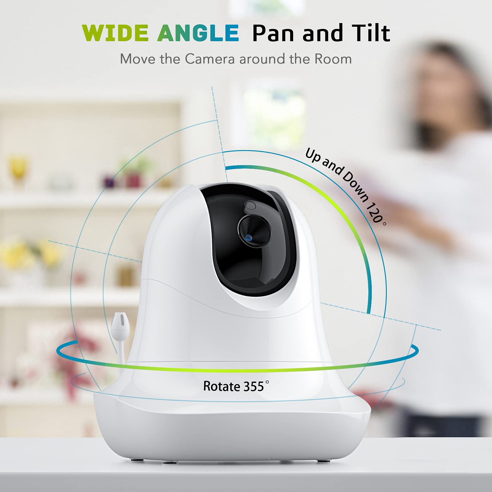 tomvorks Baby Monitor, Baby Camera with Remote 360 Degree Rotation, Security Indoor Camera with Night Vision, VOX Function, 2-Way Talk, Timer Alarm and Lullaby, Supports Temperature Display