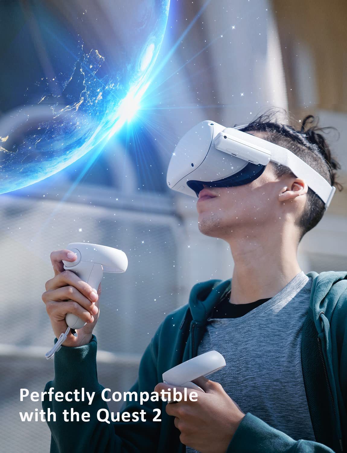 NexiGo Battery Pack for Oculus/Meta Quest 2, Audio Passthrough, [Patented Design], 4800mAh Capsule Power Bank with LED Indicators, Lightweight, for Extra 2.5-4 Hours Playtime, White