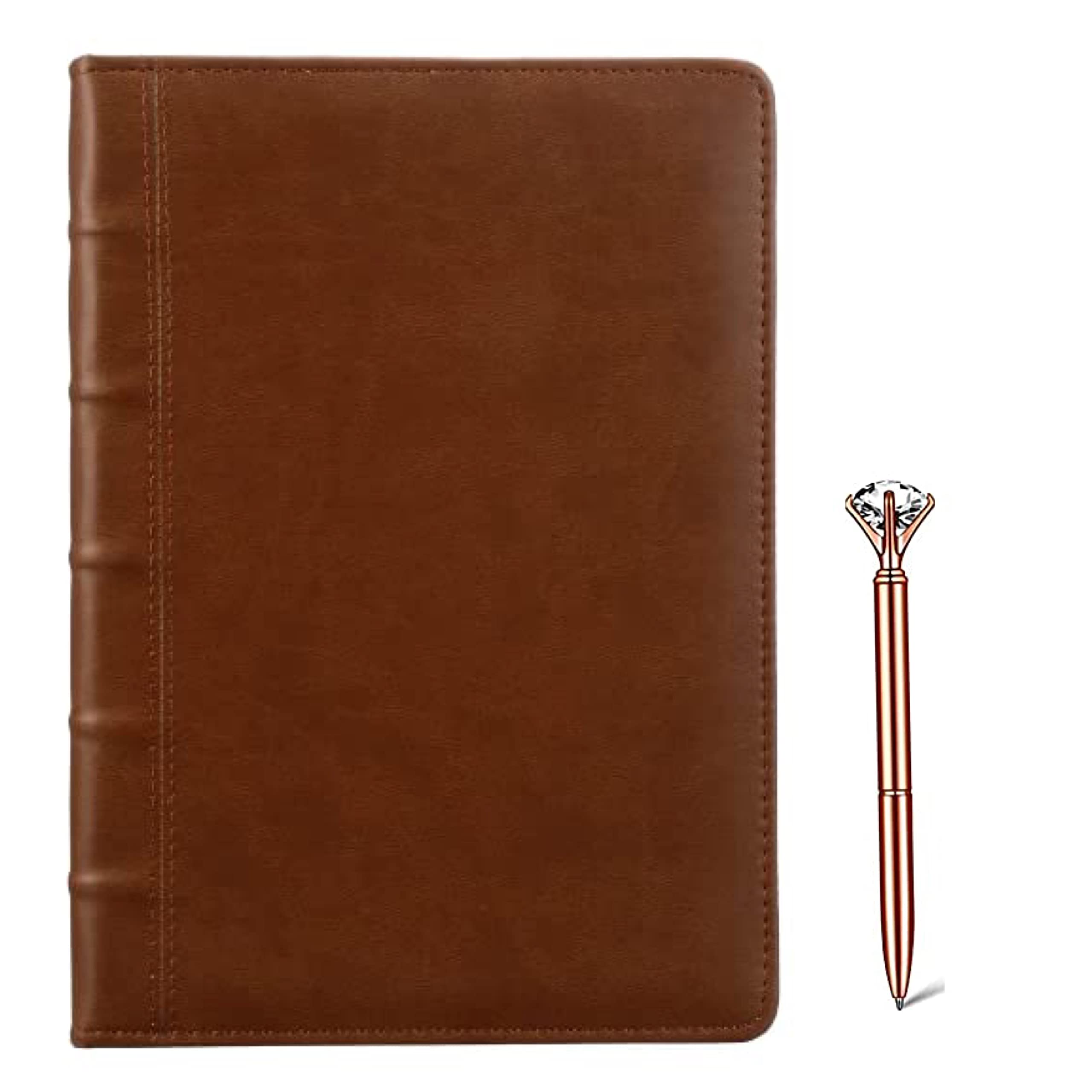 Leatherette Cover Journal, Size 7.25 in x 10 in,192 Lined Paper Pages, Ribbon Marker and Crystal Diamond Ballpoint Pen
