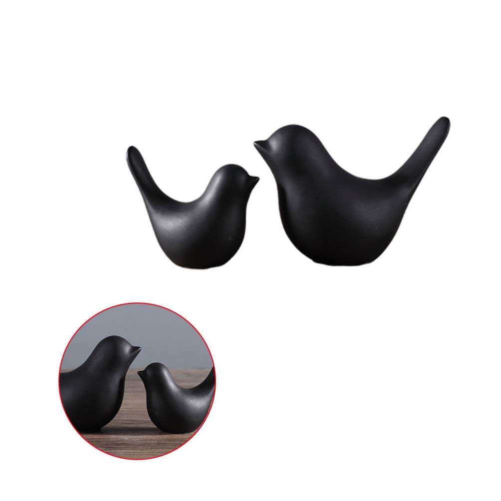 LIOOBO 2pcs Ceramic Bird Figurines Modern Minimalist Animal Ornament Crafts for Landscape Garden Home Office Desktop Display Decor (Black)