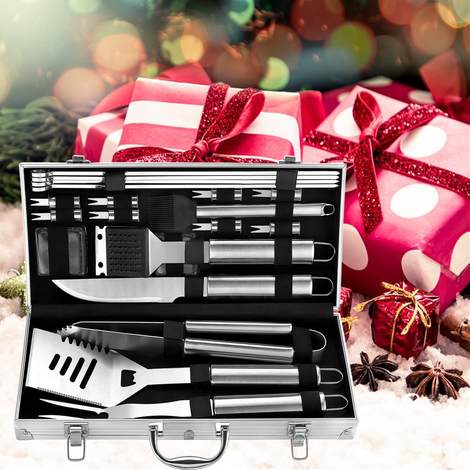 ROMANTICIST Complete Grill Accessories Kit - The Very Best Grill Gift on Birthday Wedding - Professional 21PC BBQ Accessories Set with Case for Outdoor Camping Grilling Smoking