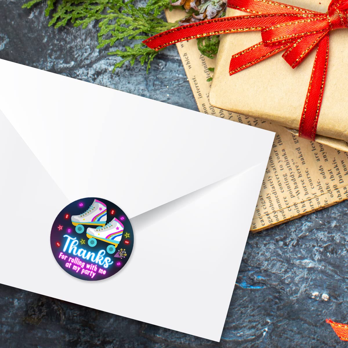 Roller Skating Party Thank You Sticker Labels, 2" Party Circle Stickers, Great for Party Favors, Envelope Seals & Goodie Bags(54 Count)