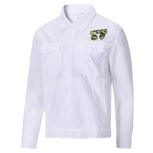 PUMA Mens Nyc Wind Trucker Button Up Jacket Athletic Outerwear Casual - White - Size XXL