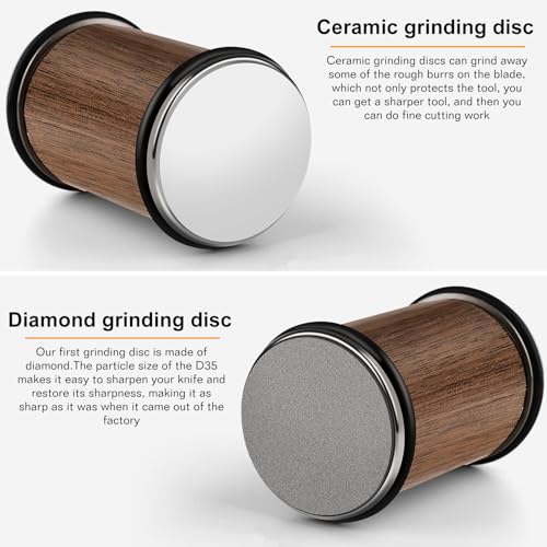 Rolling Knife Sharpener Kit, Roller Knife Sharpener with Industry Diamonds and Ceramic Discs, Knife Sharpening Tool for Kitchen Knives with 15 & 20 Degrees, Full Knife Sharpener