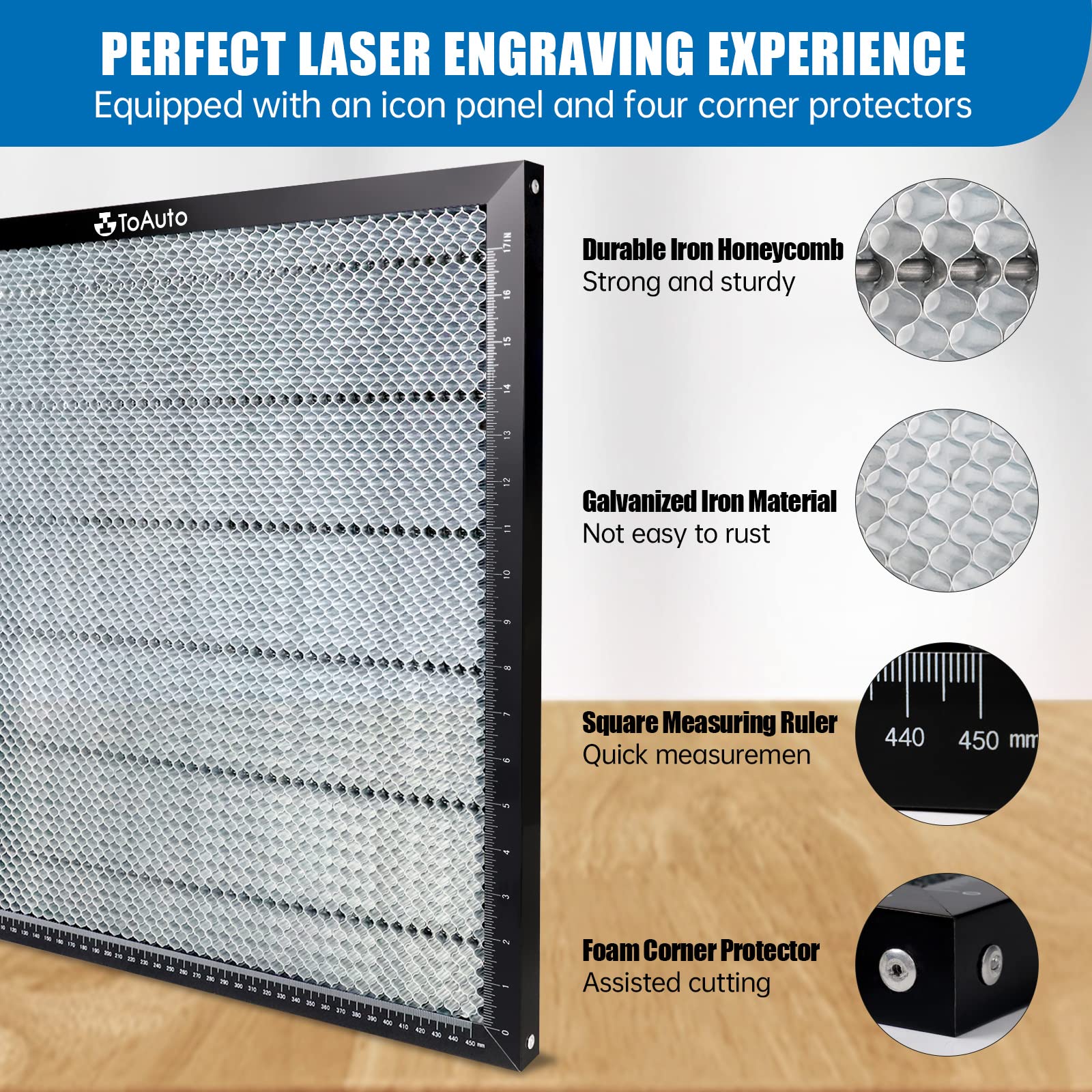Honeycomb Working Table, 500*500mm Honeycomb Laser Bed Laser Engraver Cutting Machine, Honeycomb Working Panel with Aluminum Plate, Laser Engraver Accessories Fast Heat Dissipation &Desktop-Protecting
