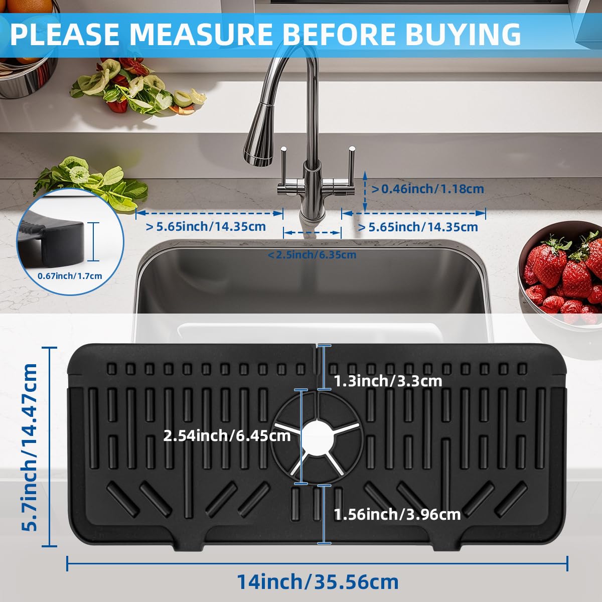 SXhyf Kitchen Sink Splash Guard, Sink Protectors for Kitchen Sink, Faucet Mat for Kitchen Sink, Faucet Drain Pad, Kitchen Gadgets for Kitchen, Rv and Bathroom, 14β x 5.7β(Black)