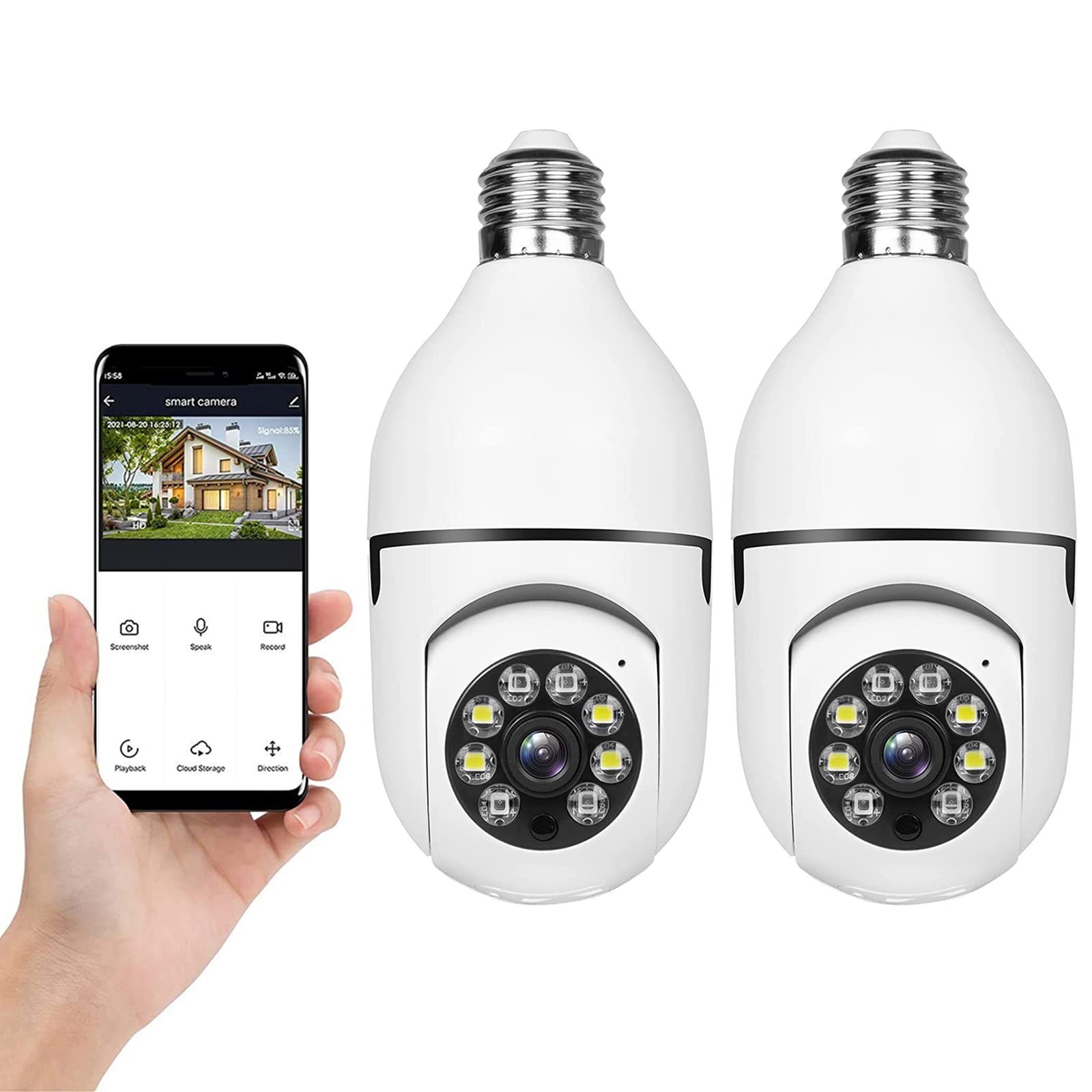 TONSAN Light Bulb Camera Security Camera, Home Cameras System with Human Motion Detection and Alarm , Wireless Bulb Camera 1080P 360 Degree Outdoor Indoor Panoramic Camera(2PCS)