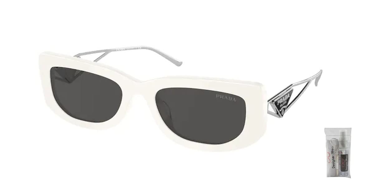 Prada PR14YS 1425S0 53MM Talc/Dark Grey Rectangular Sunglasses for Women + BUNDLE with Designer iWear Eyewear Kit