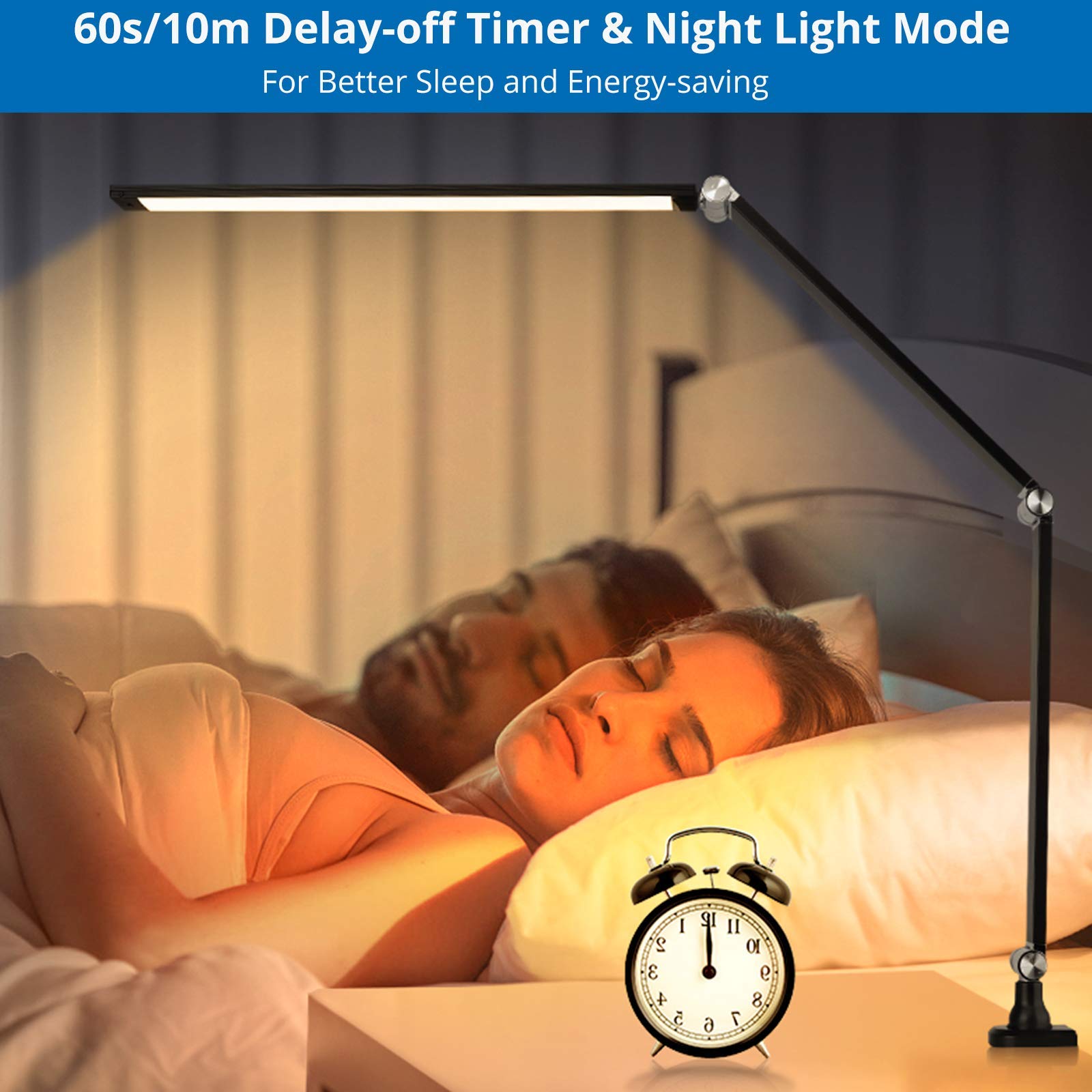 LED Desk Lamp with Clamp, Metal Swing Arm Lamp with Remote, 5 Color Modes & Stepless Dimming Architect Lamp, 10W Eye-Care Task Lamp Timer for Office, Work, Home, Reading, Dorm (Black)